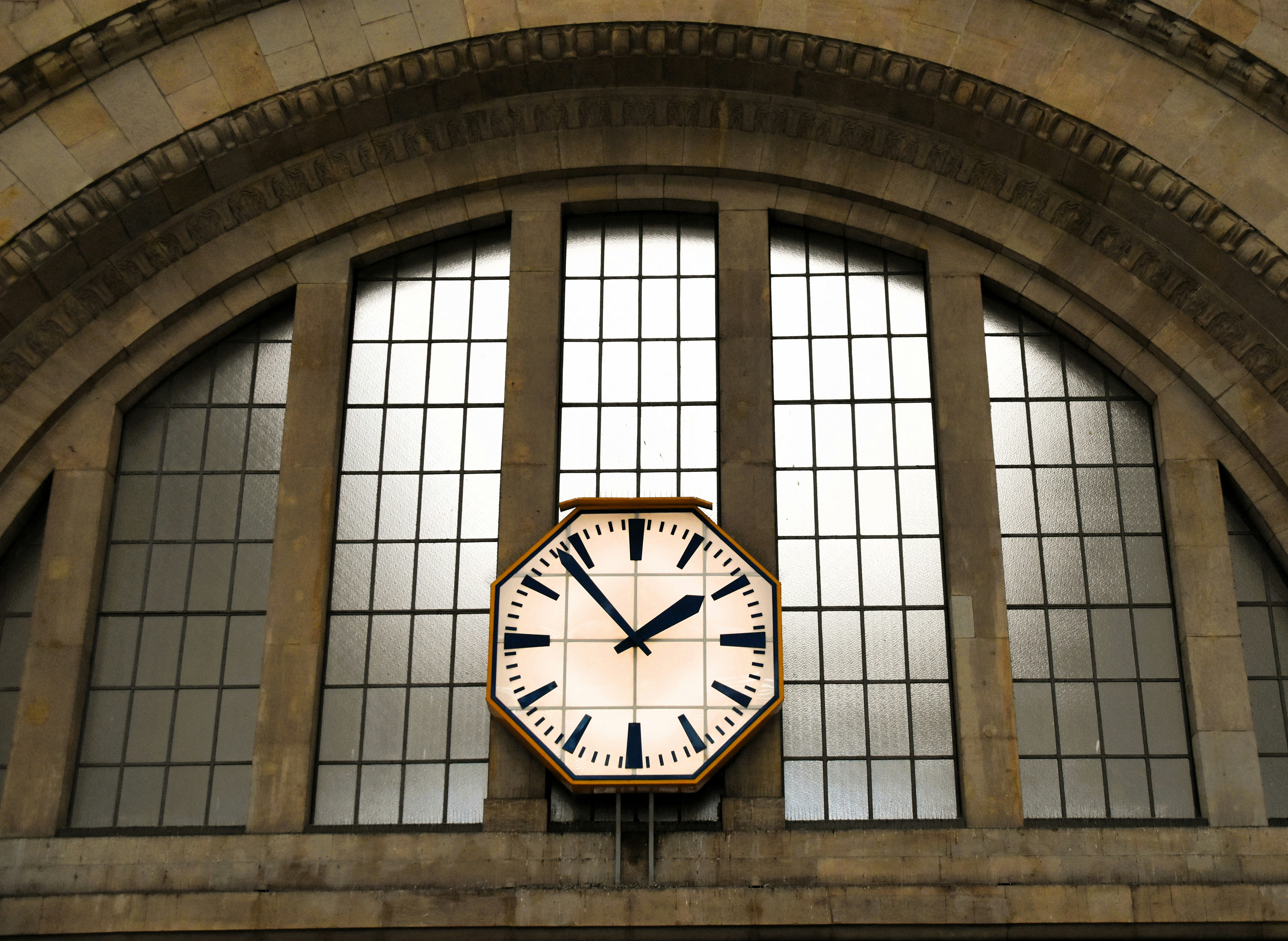 Large clock face on a building facade