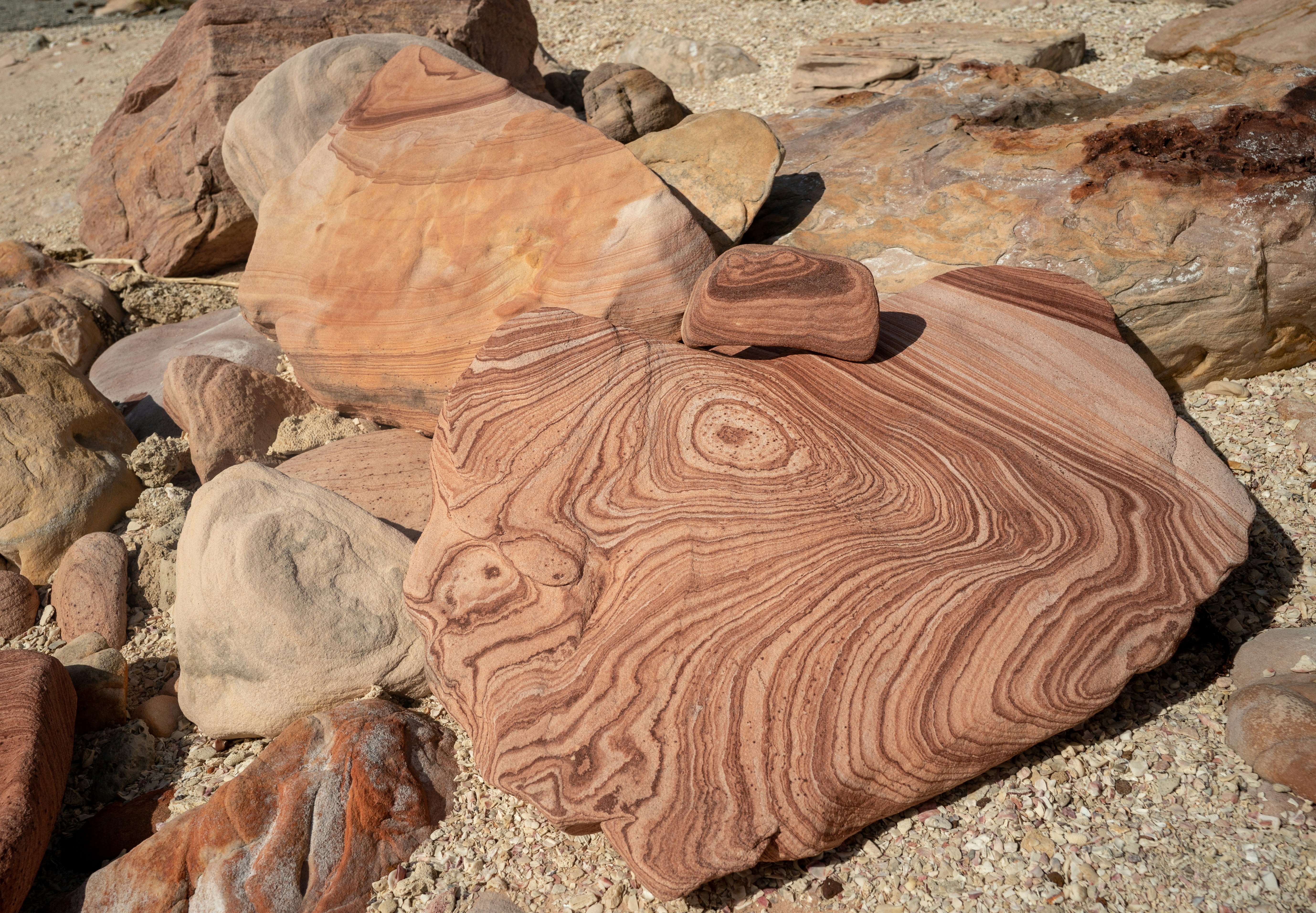 Textured sandstone rock with swirling patterns