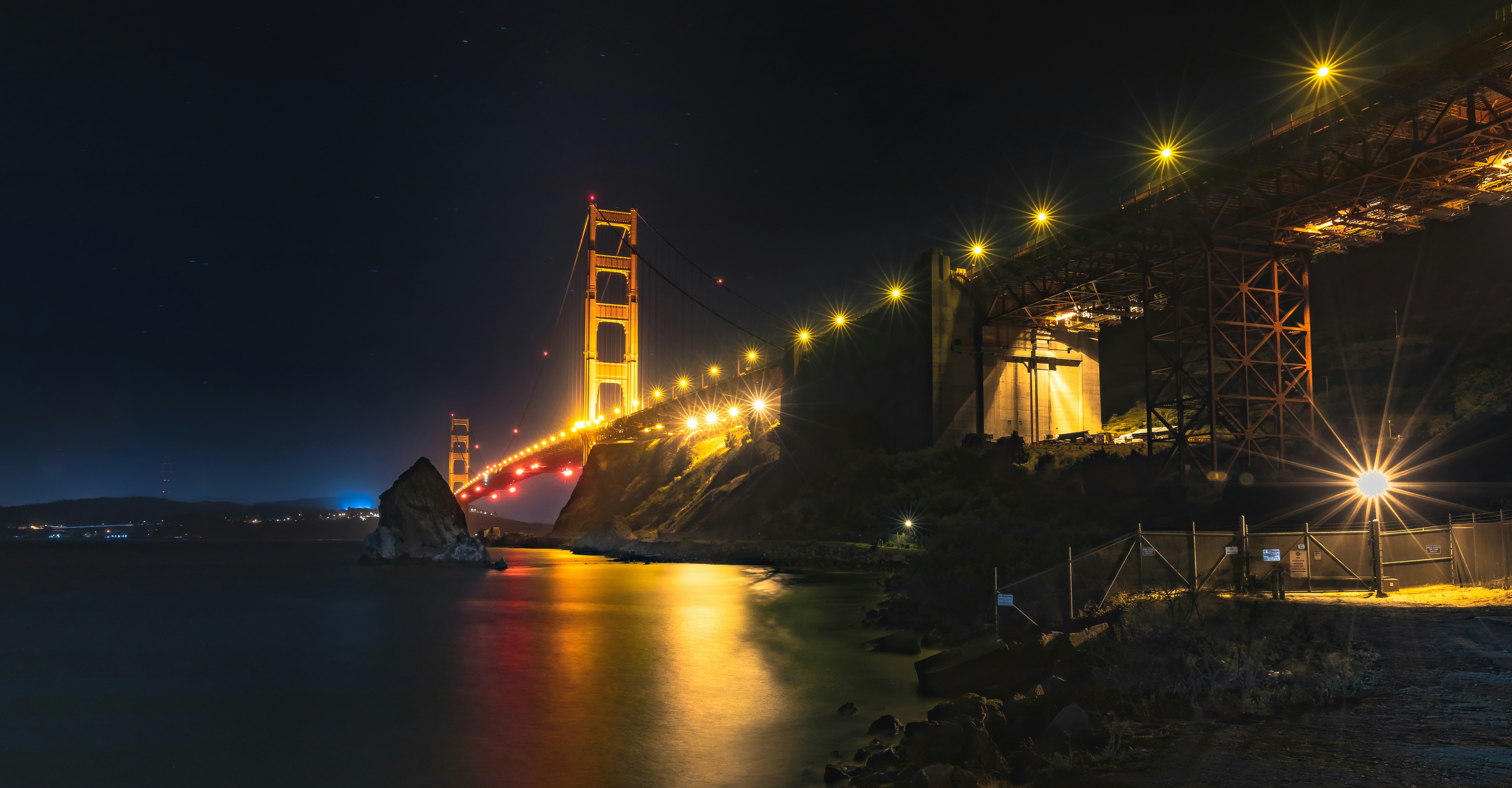 Golden Gate Night: Lanterns, Bridge, and Reflections