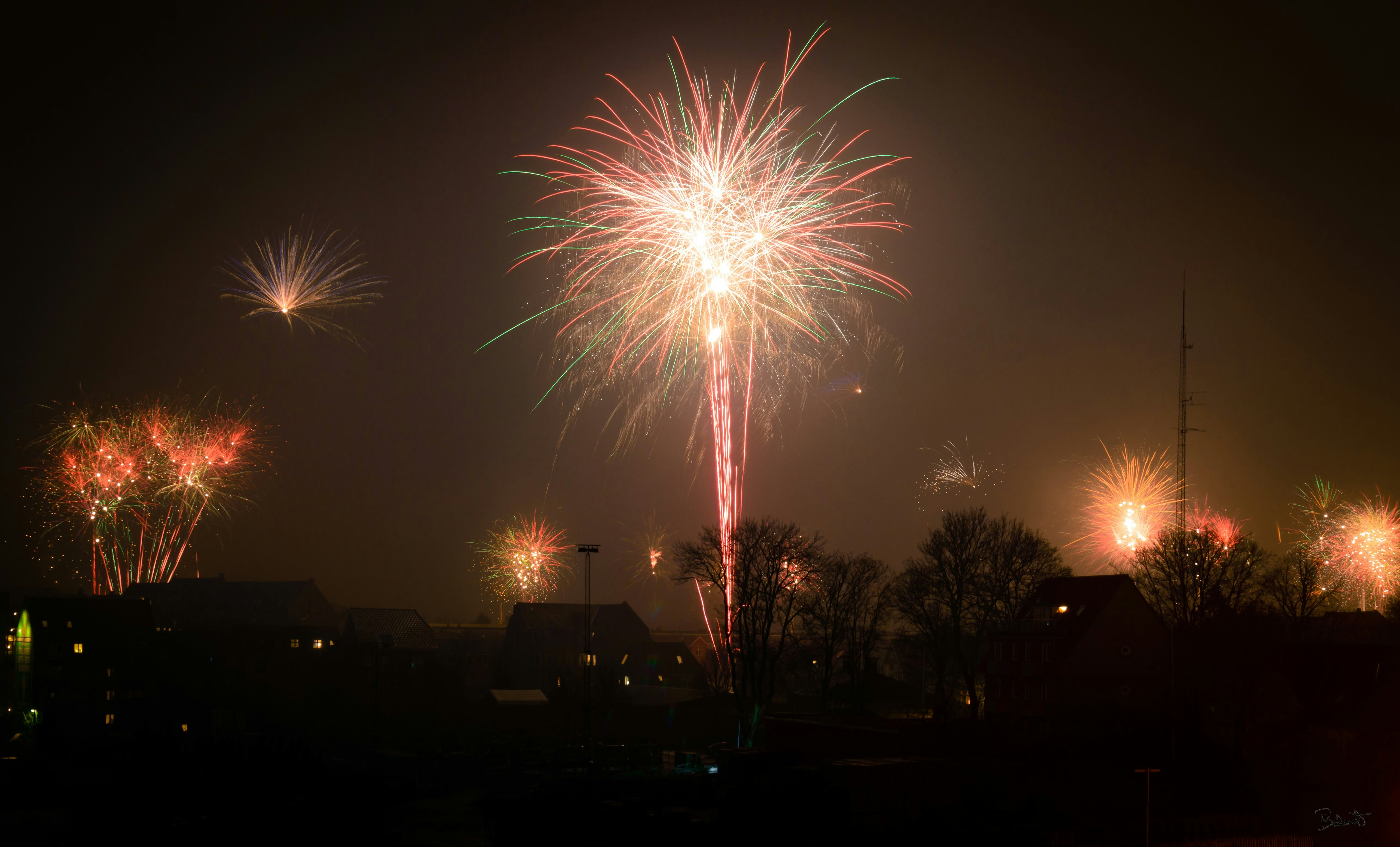Central Skyburst Over a Quiet Town