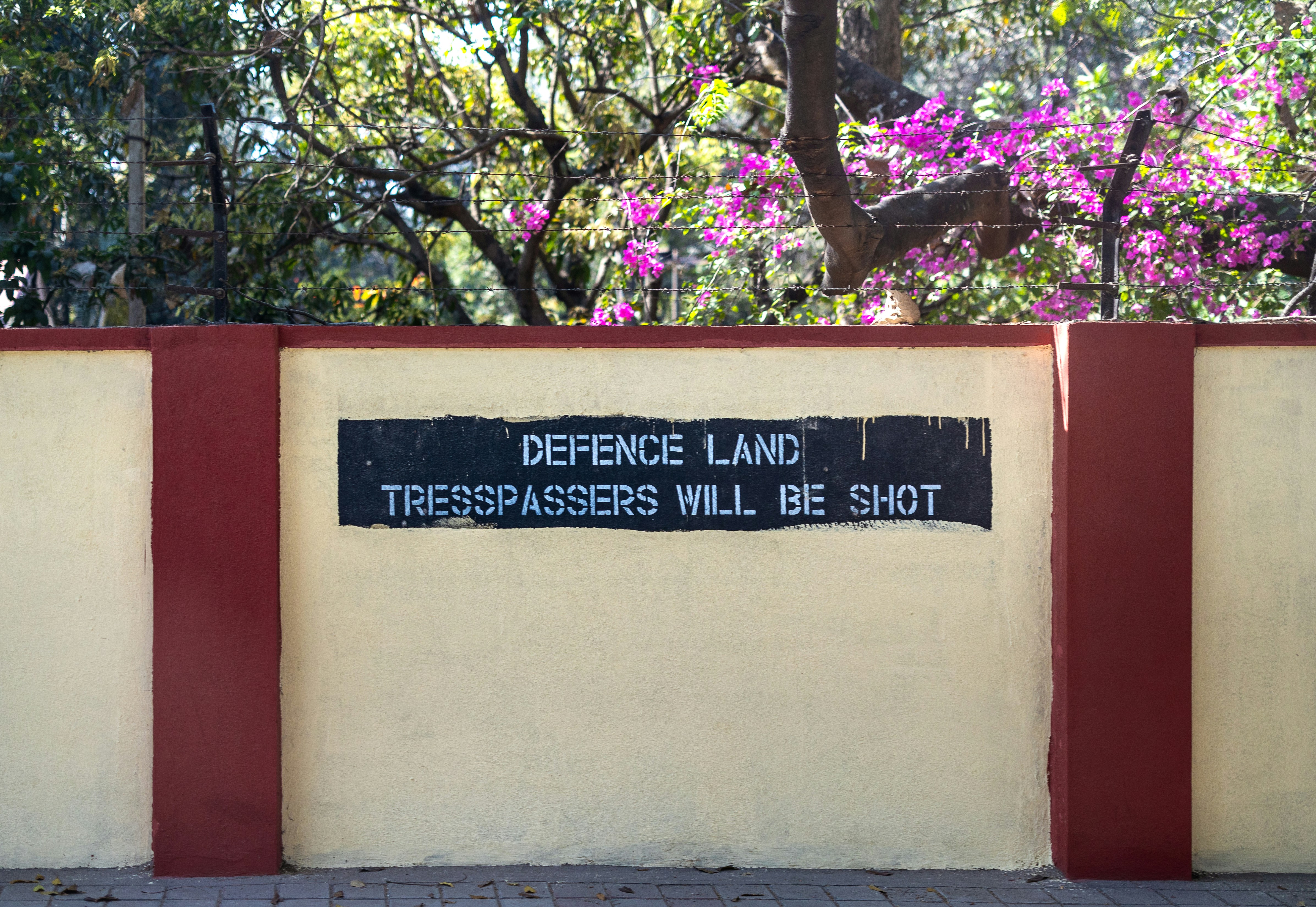 "Shot" | Defence land sign warning trespassers will be shot.