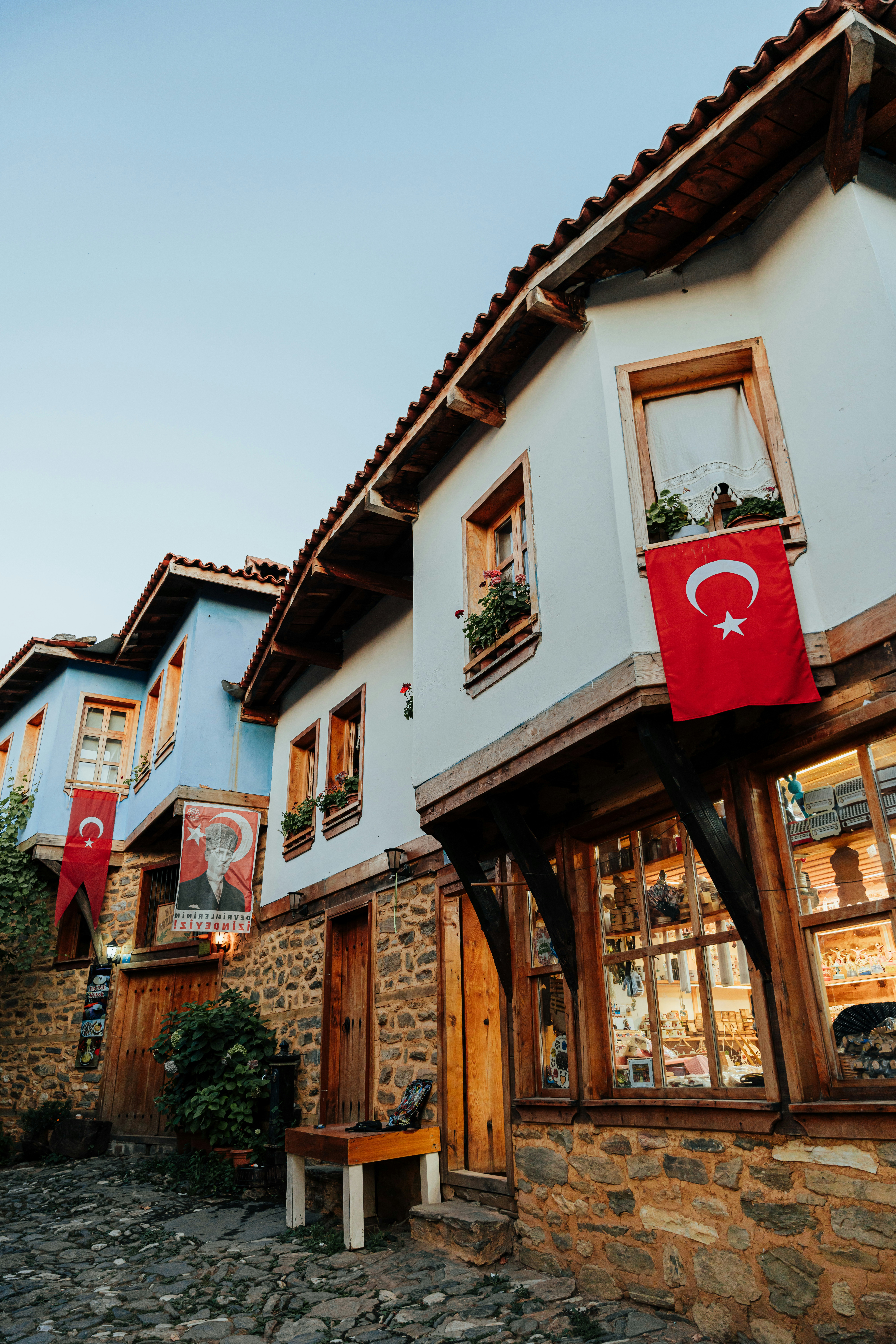 Crescent Flags over a Cobblestone Turkish Alley