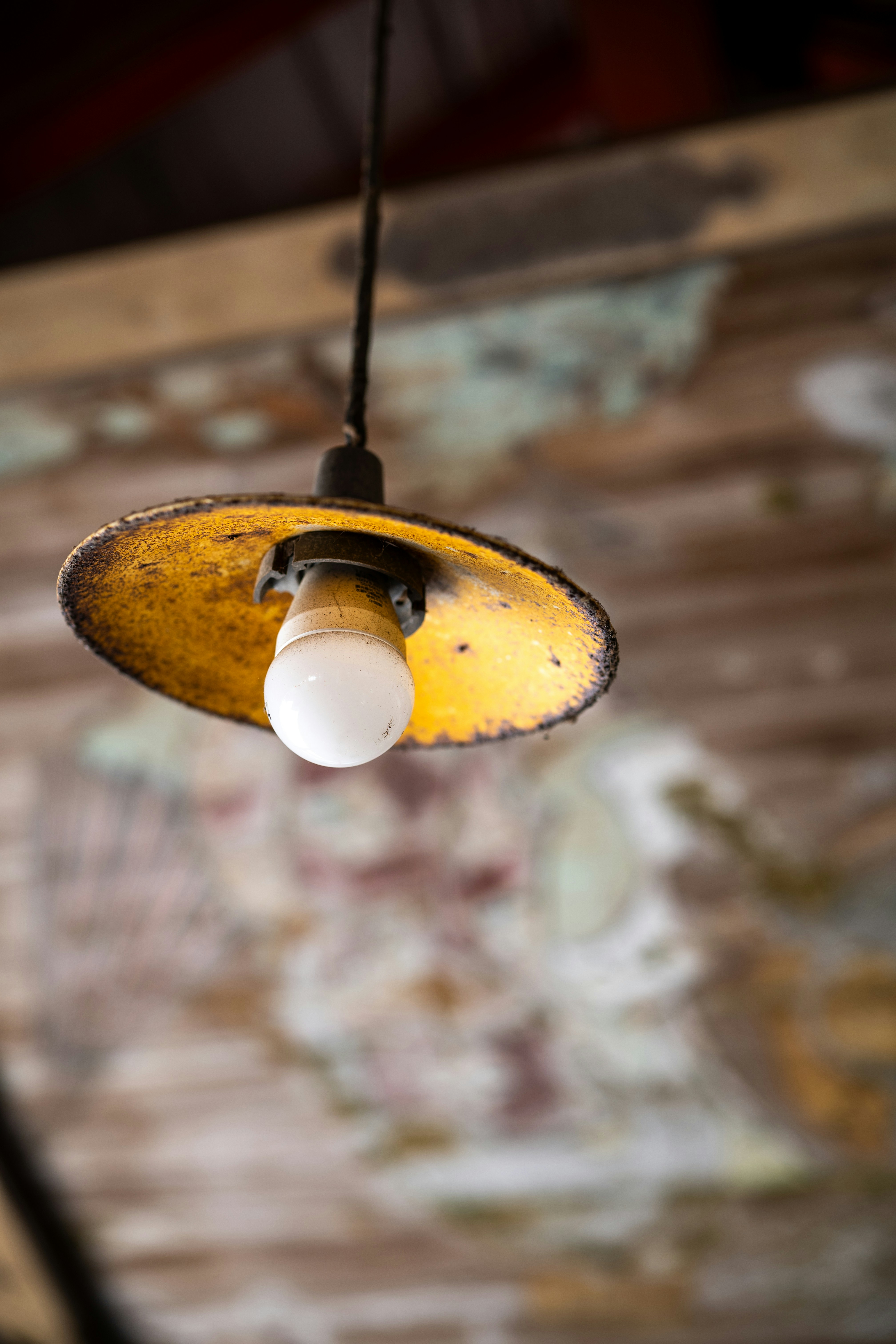 Pendant of Rust: A lonely bulb under a weathered shade