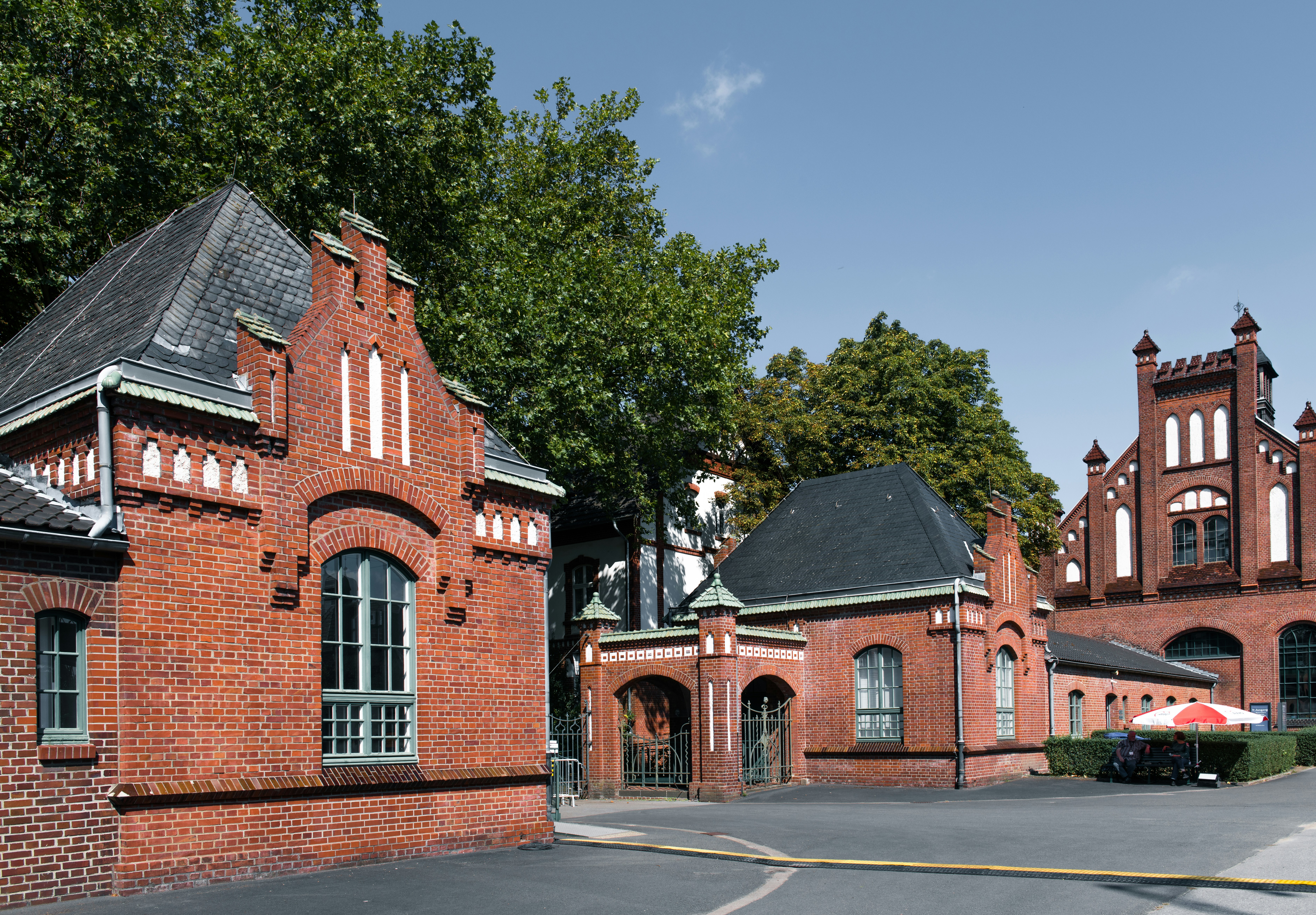 Brick Gatehouse in the Sunlit Courtyard