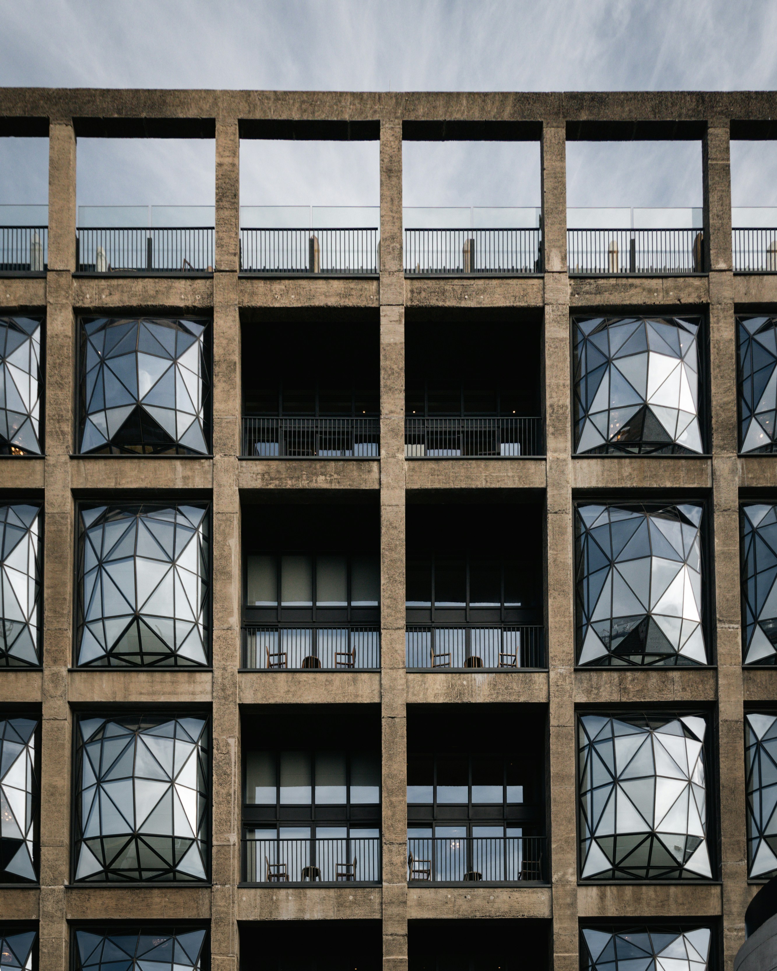 Diamond-pane Grid: Quiet Geometry of a Concrete Facade