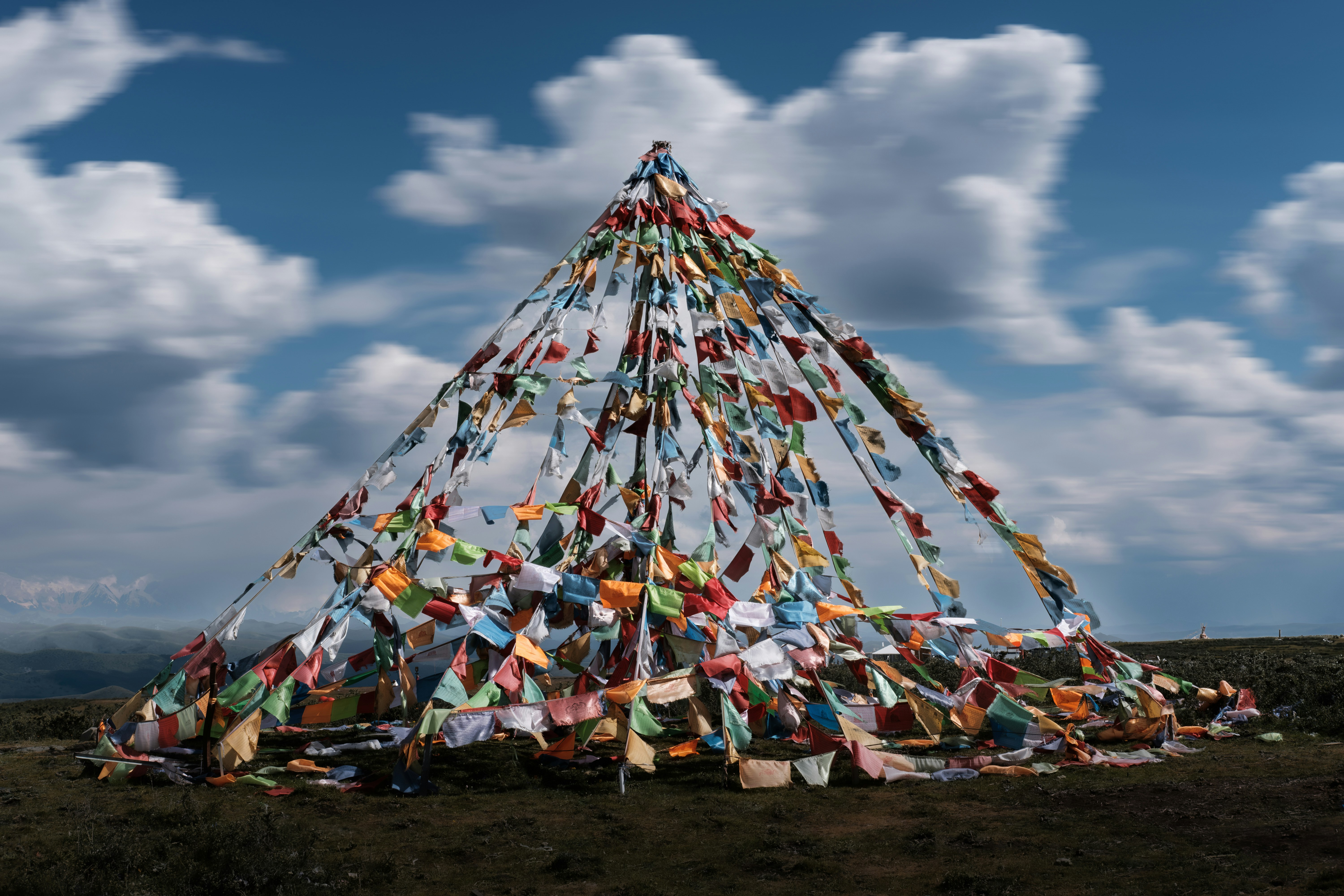 Colorful prayer flags blowing in the wind