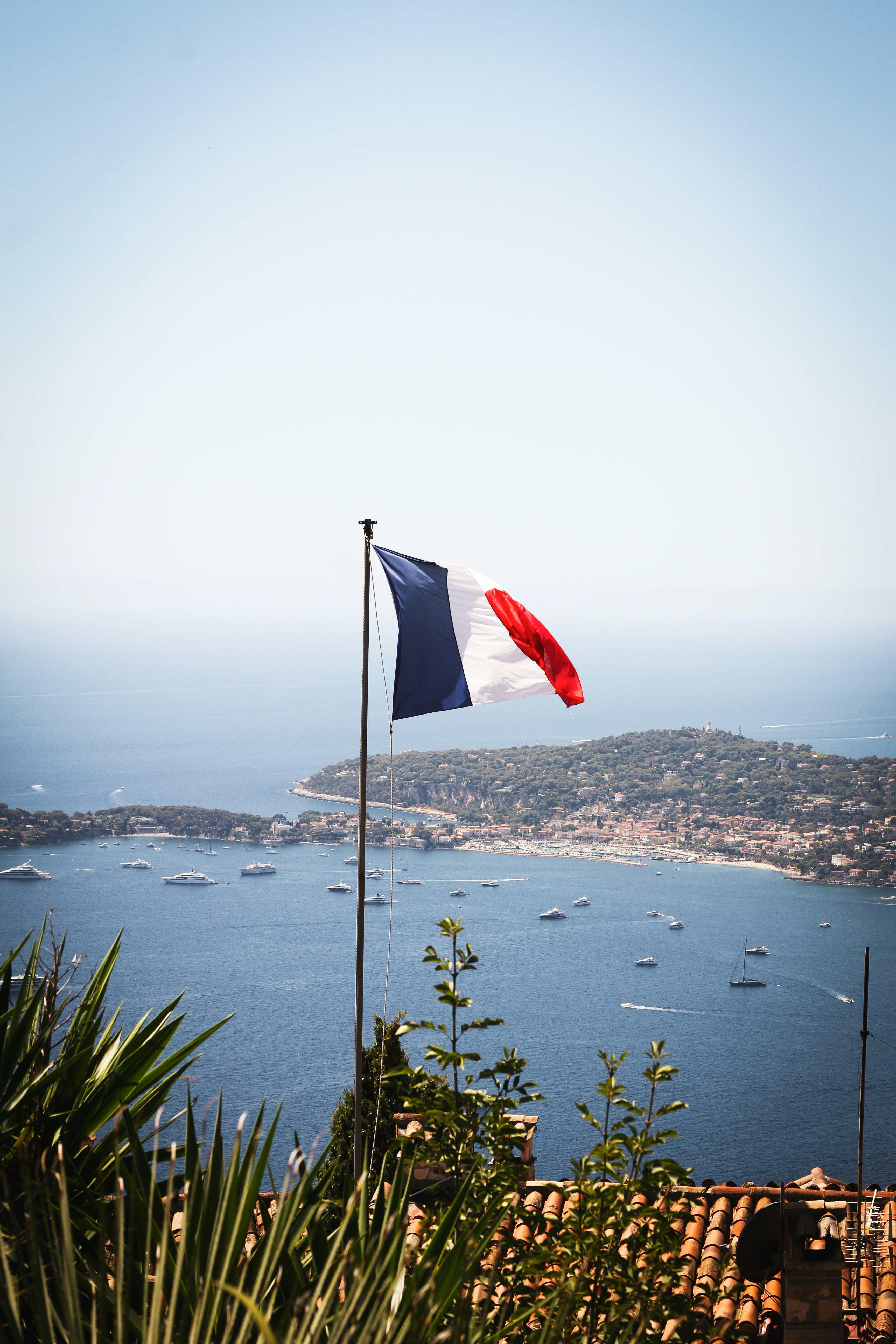 Tricolor Sentinel Over a Riviera Harbor