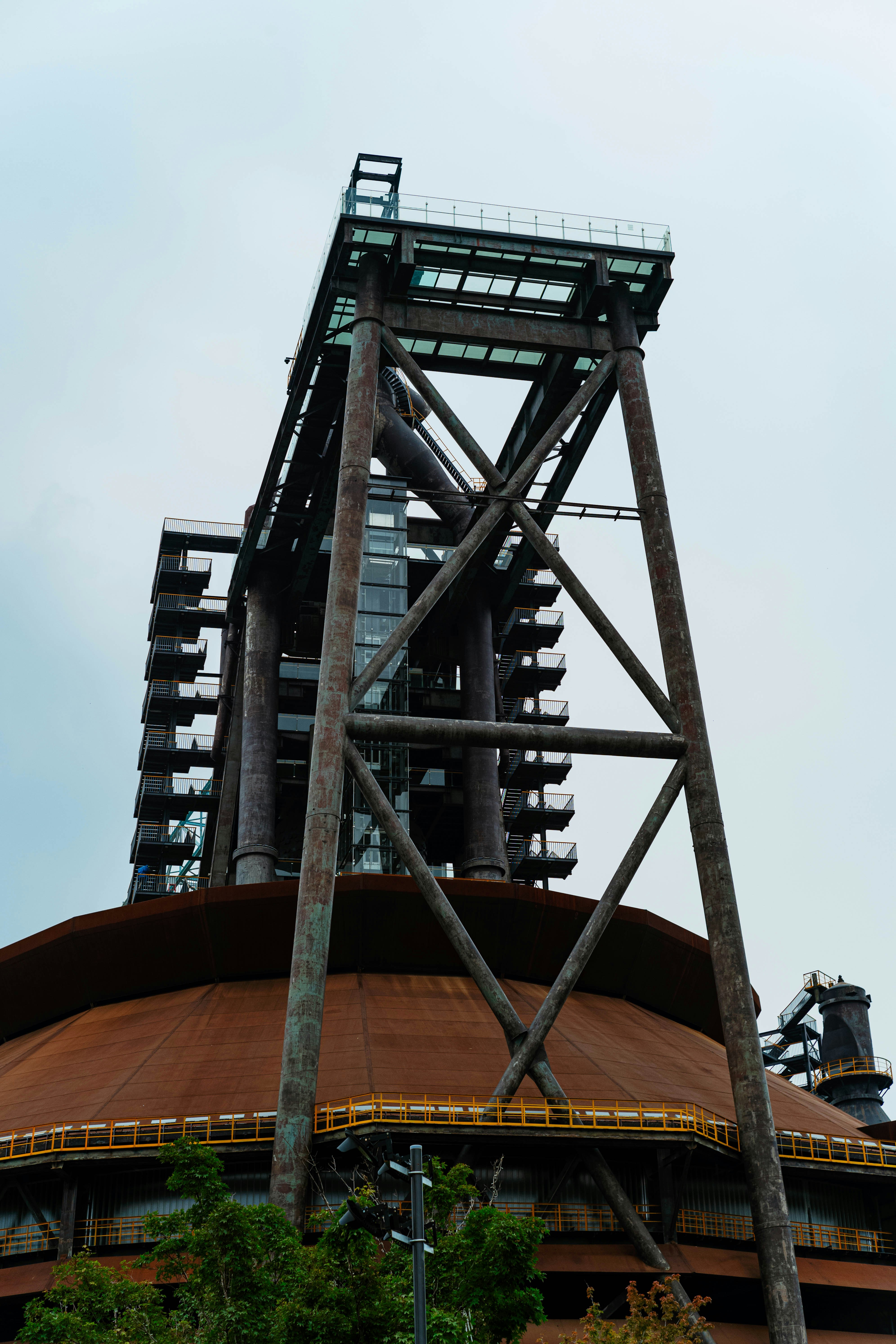 Industrial structure with metal beams and platforms.