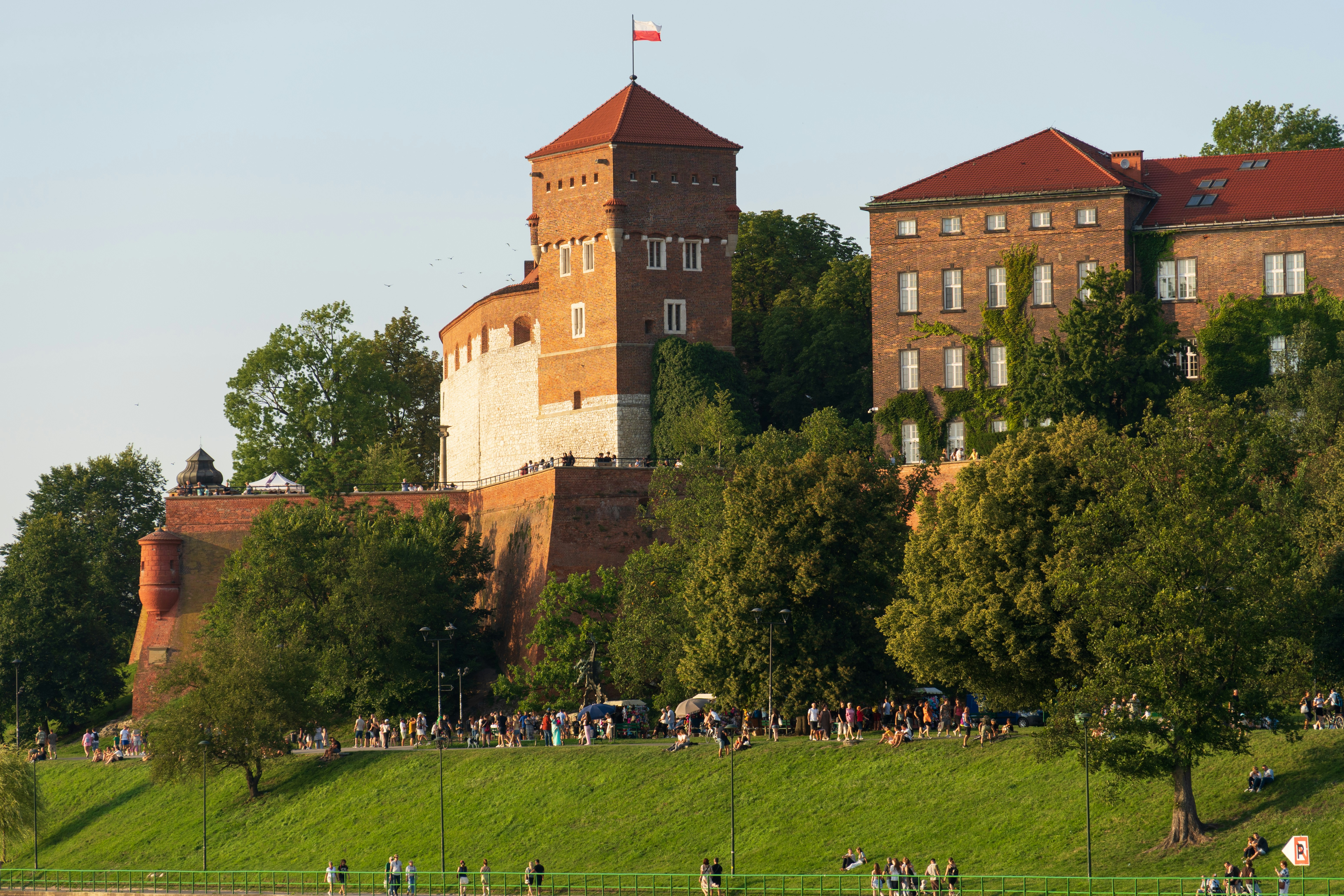 Historic castle with a flag on a sunny day