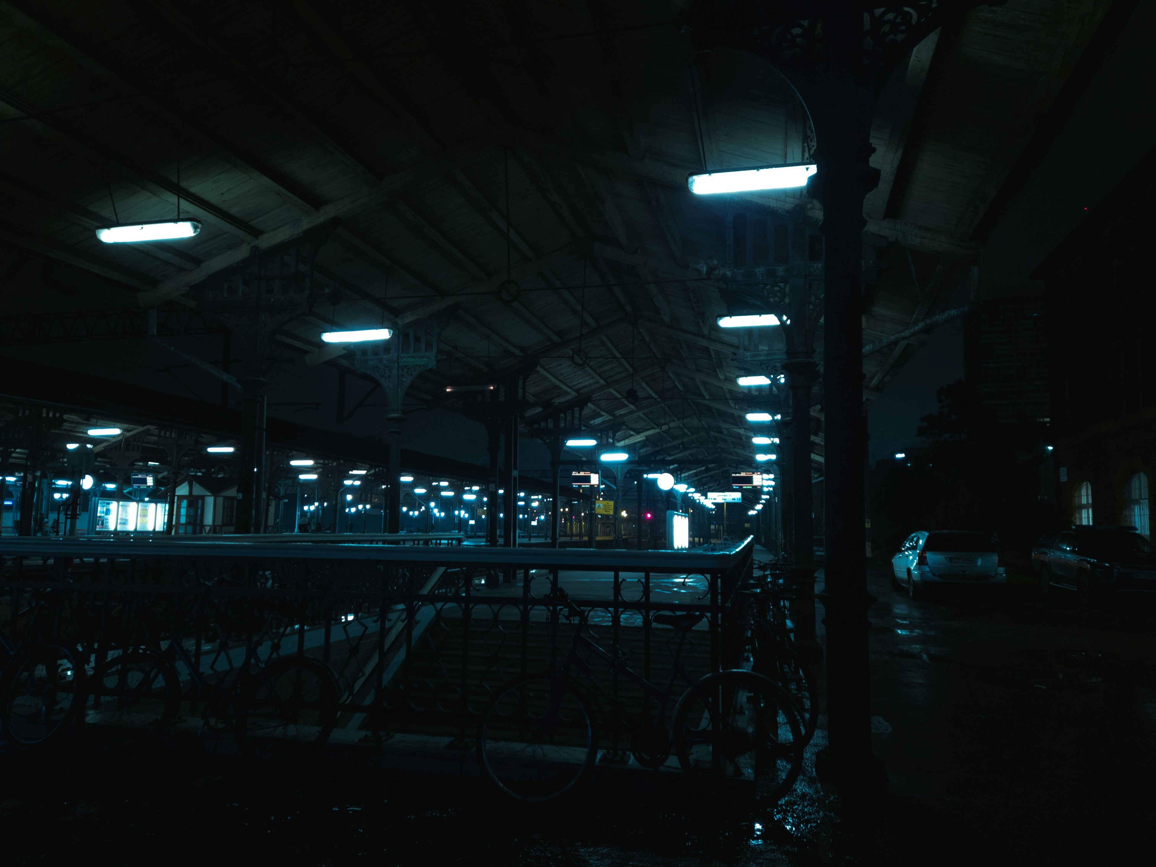 2022 | Dark train station with glowing lights at night