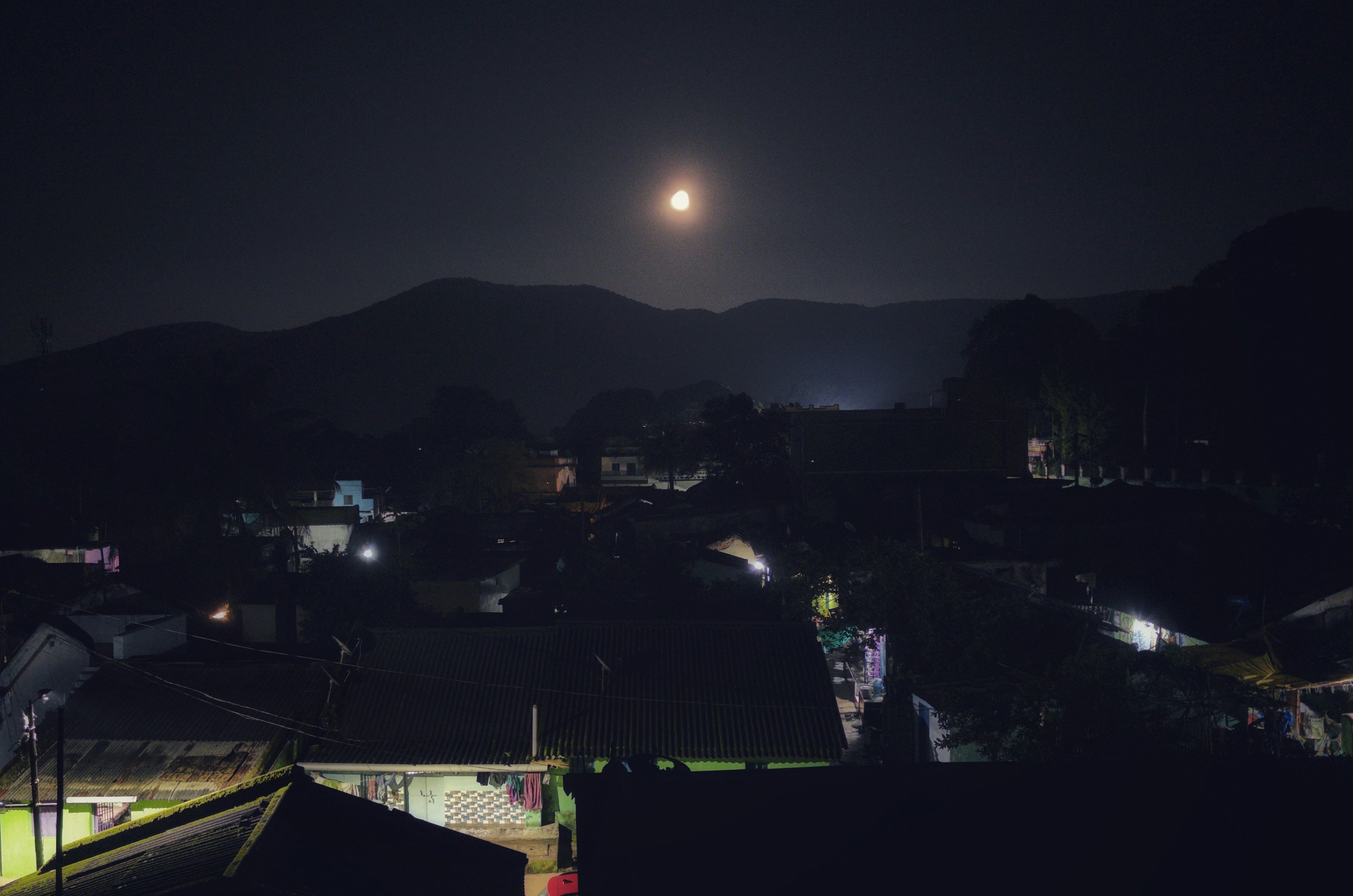 Night | Full moon illuminates a quiet village at night