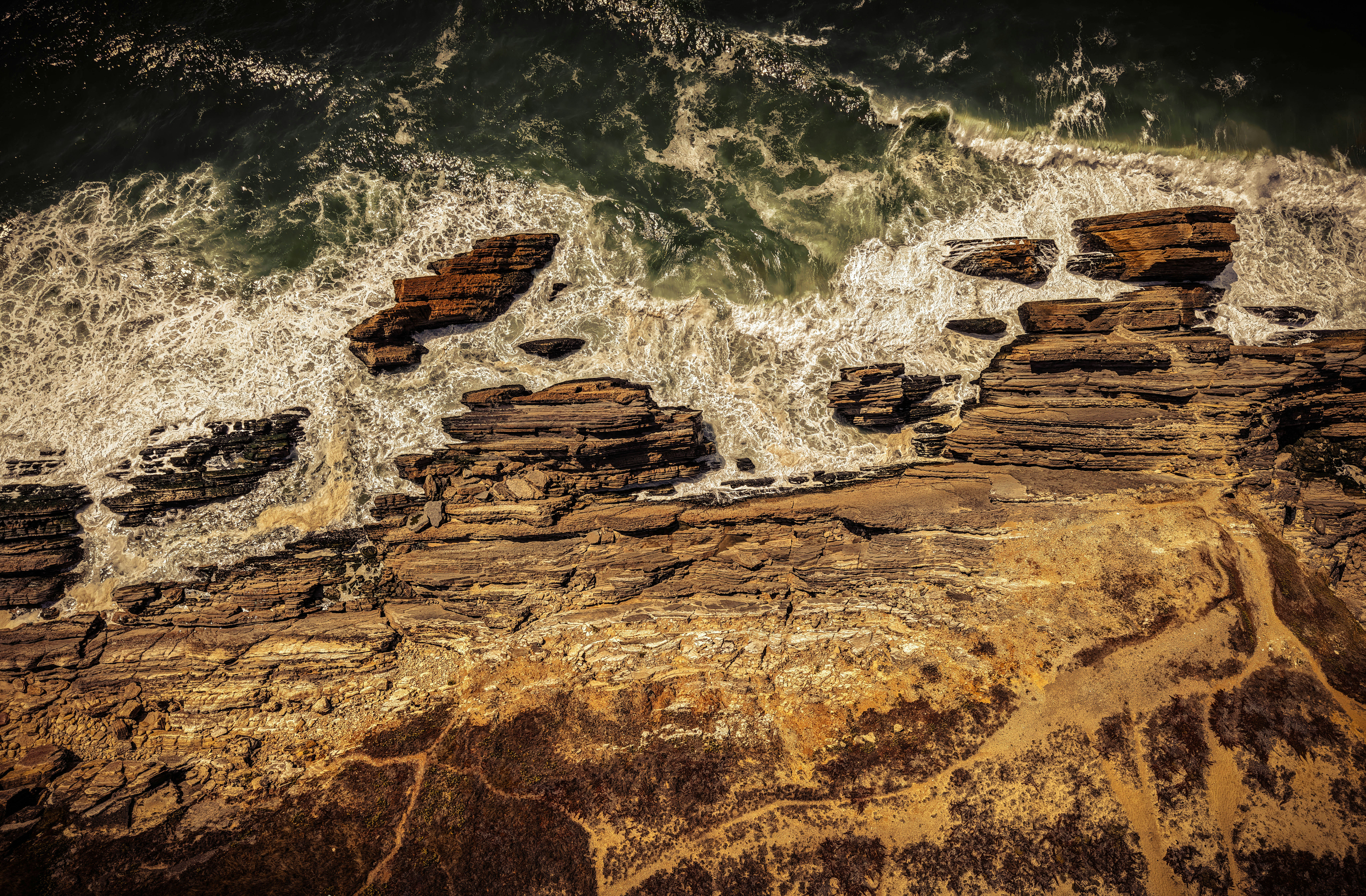 Penedo da Saudade - Portugal 2 | Waves crashing on a rocky coastline from above