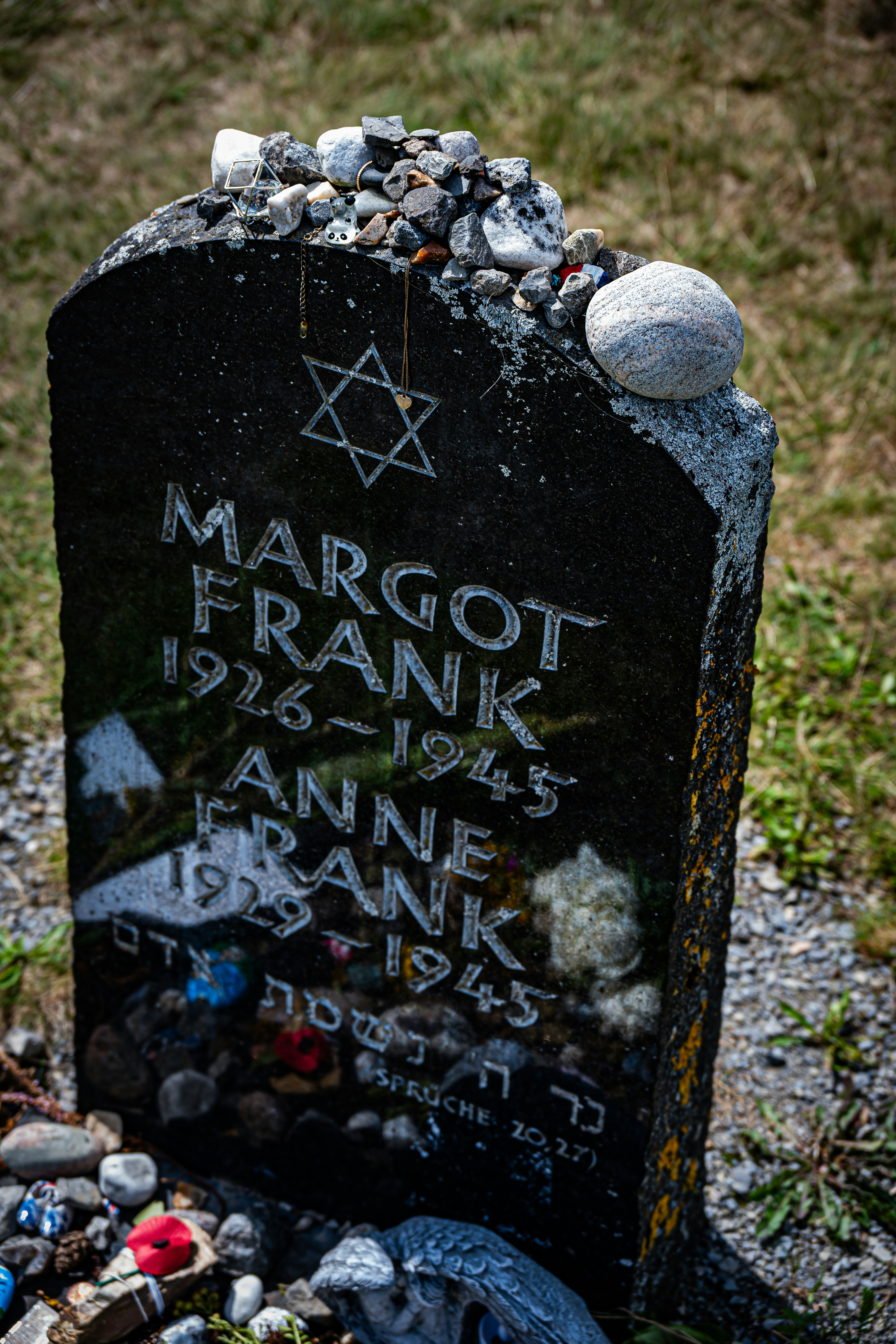 Star of David on a Weathered Headstone: Margot and Anne Frank Memorial
