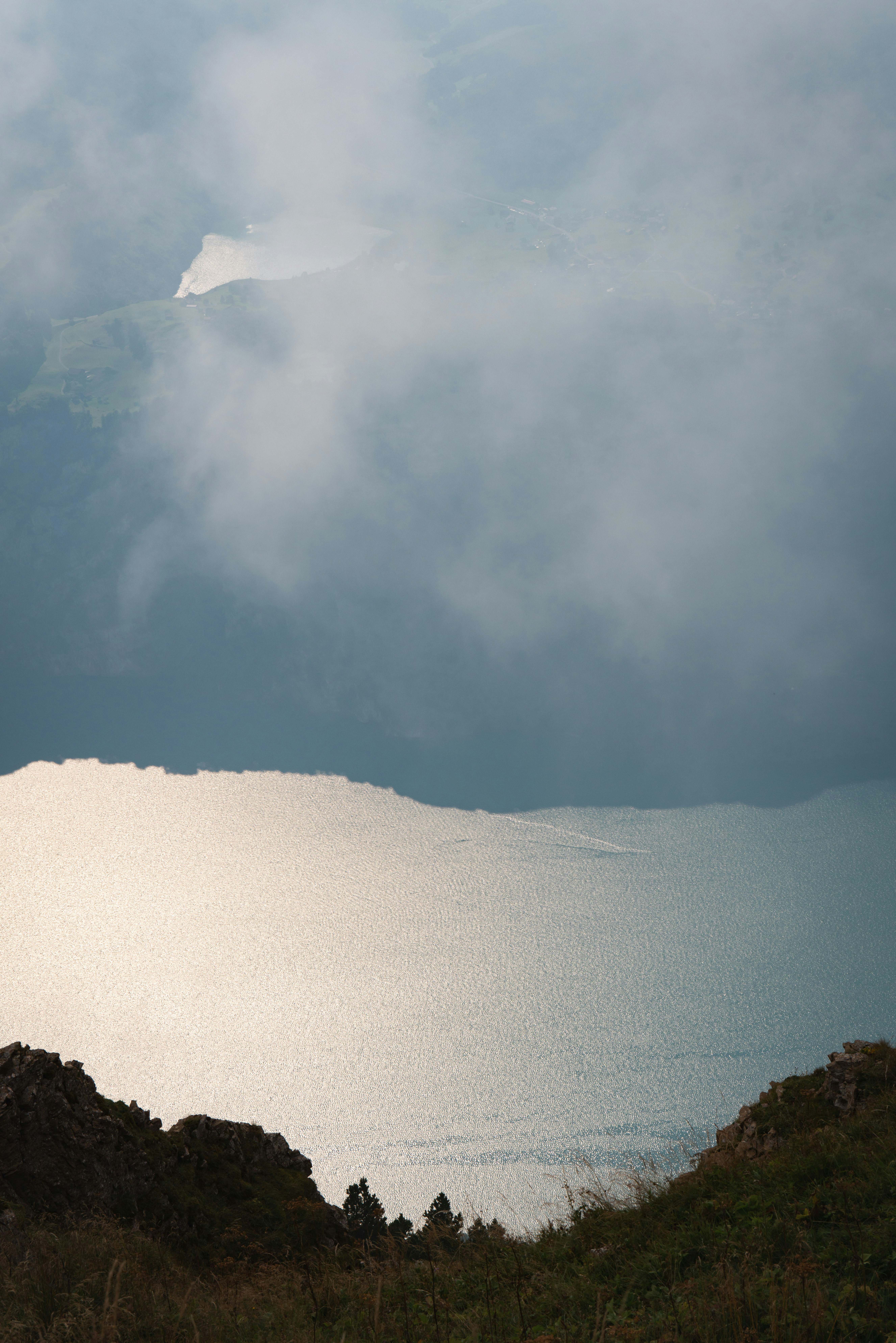 Lakes and clouds seen from a mountain top