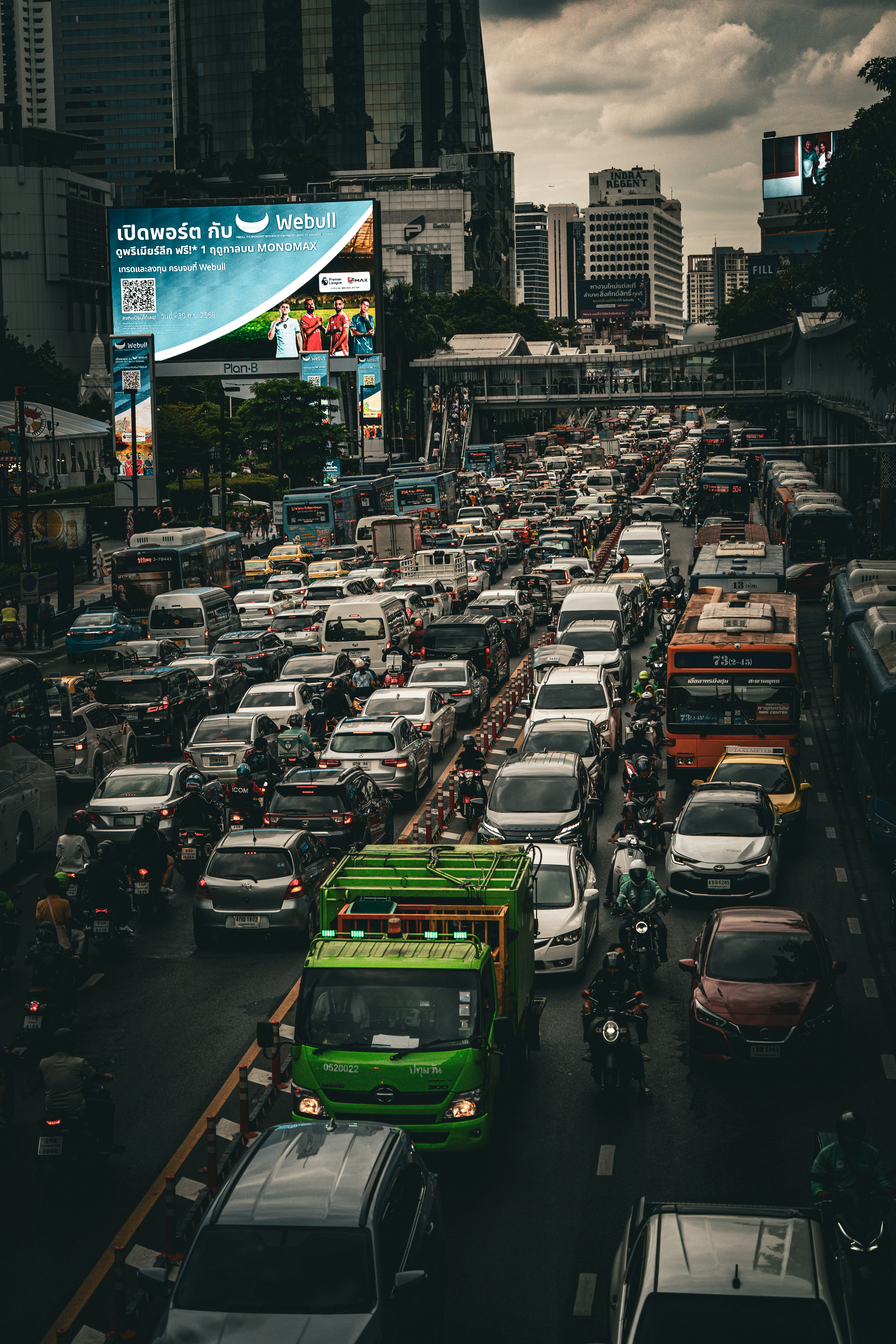 Heavy traffic jam on a city street