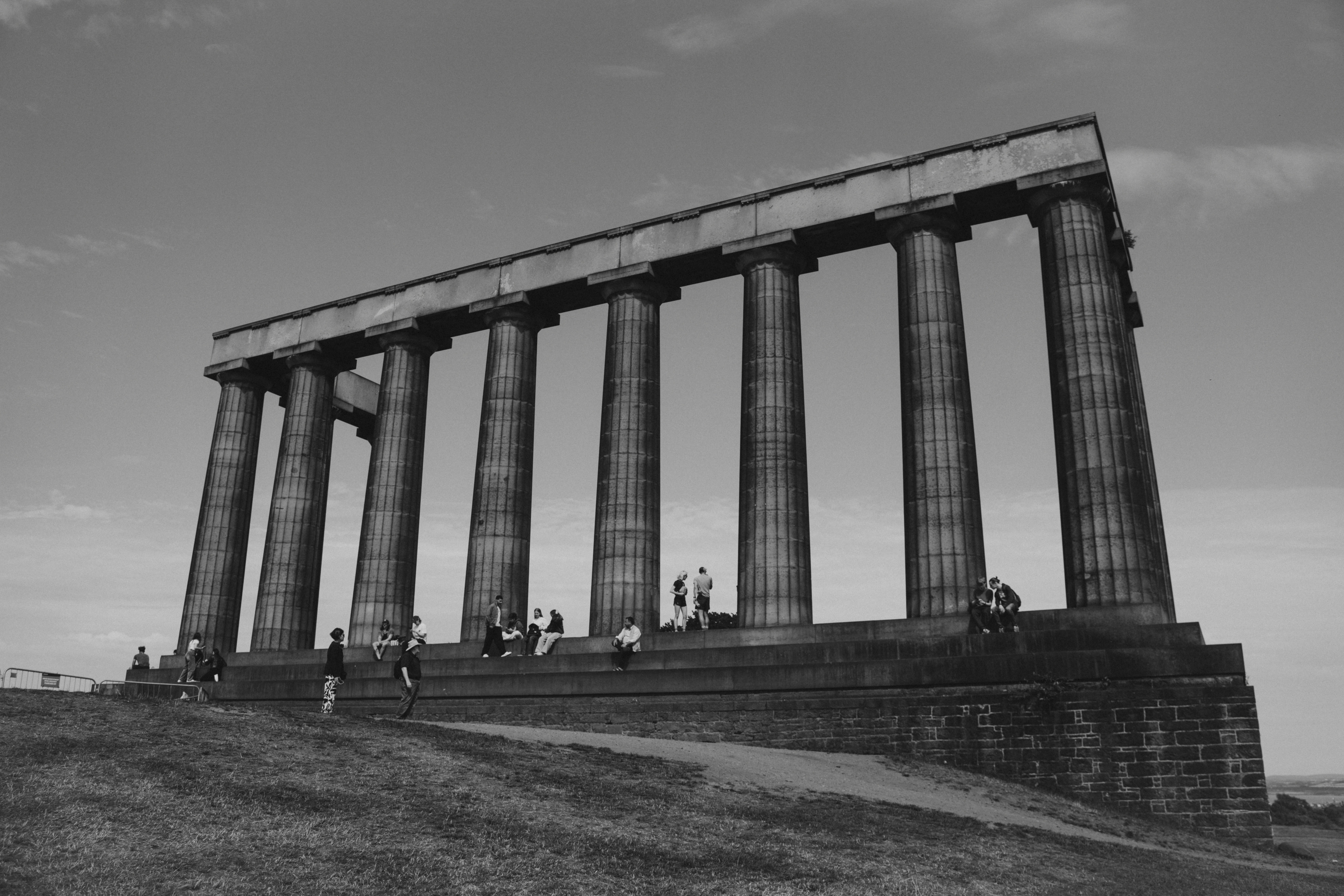 Neoclassical monument with columns on a hill