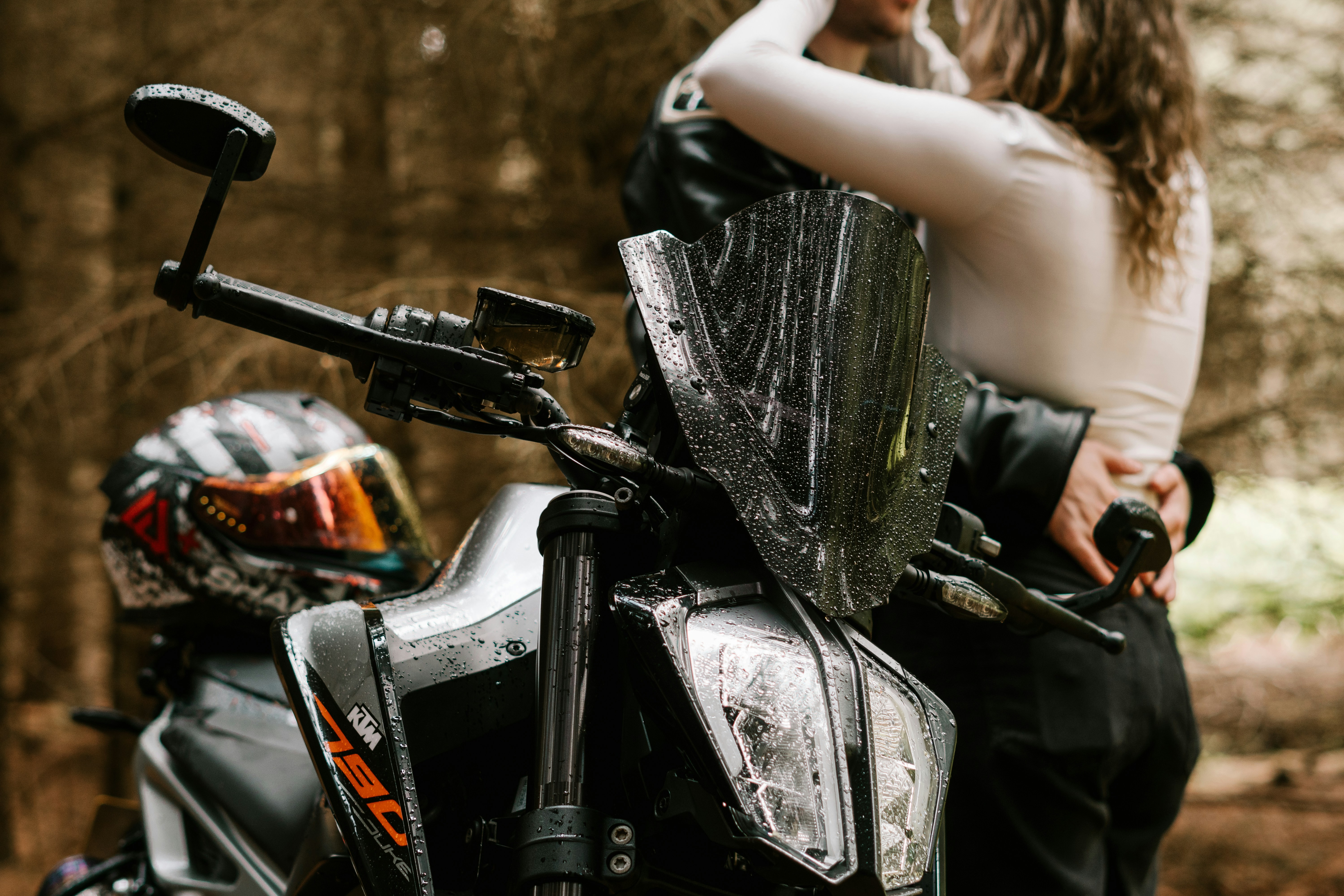 Rain-Kissed Embrace by the Forest-Edge Adventure Bike