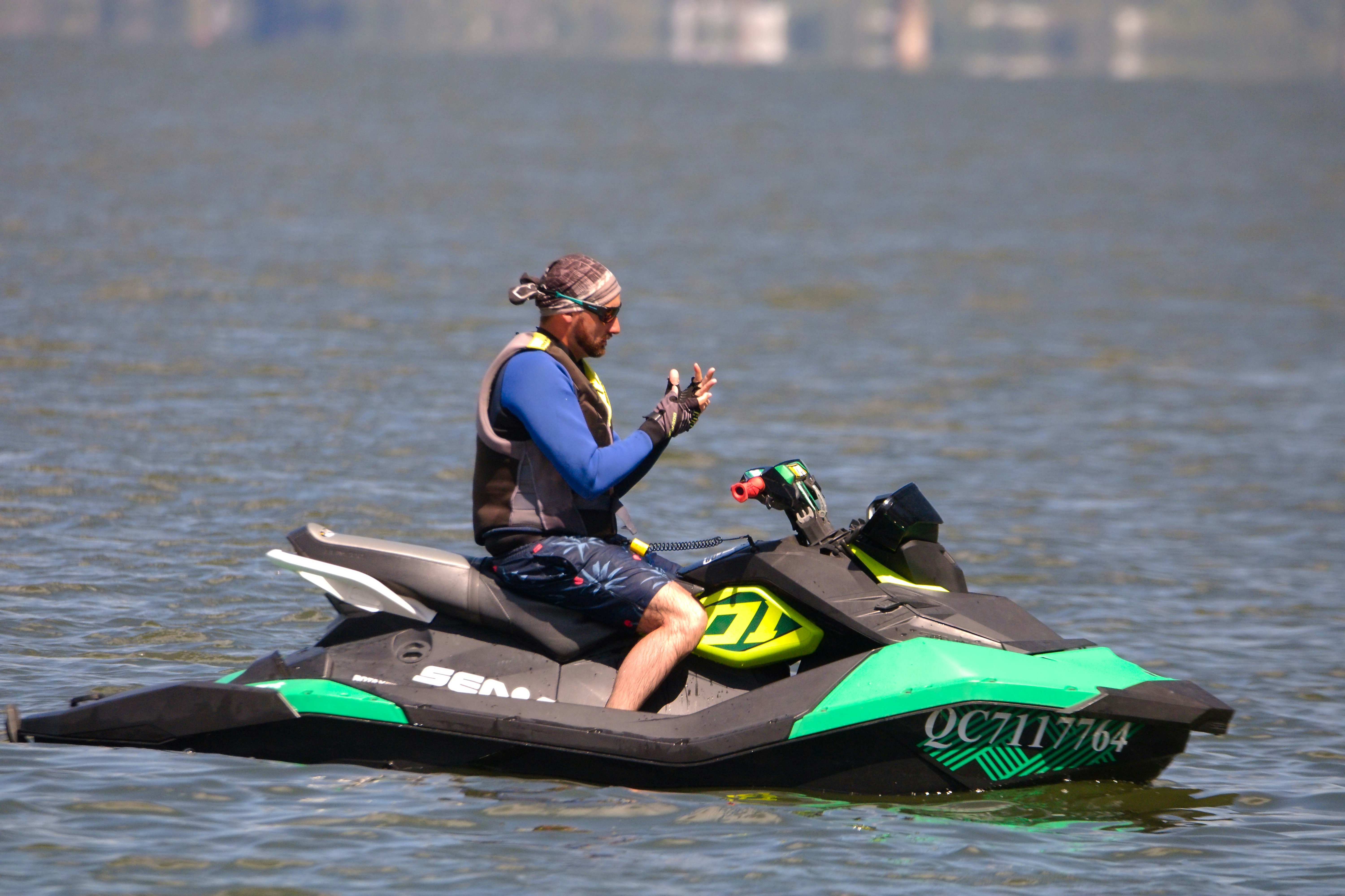 Man riding a jet ski on the water