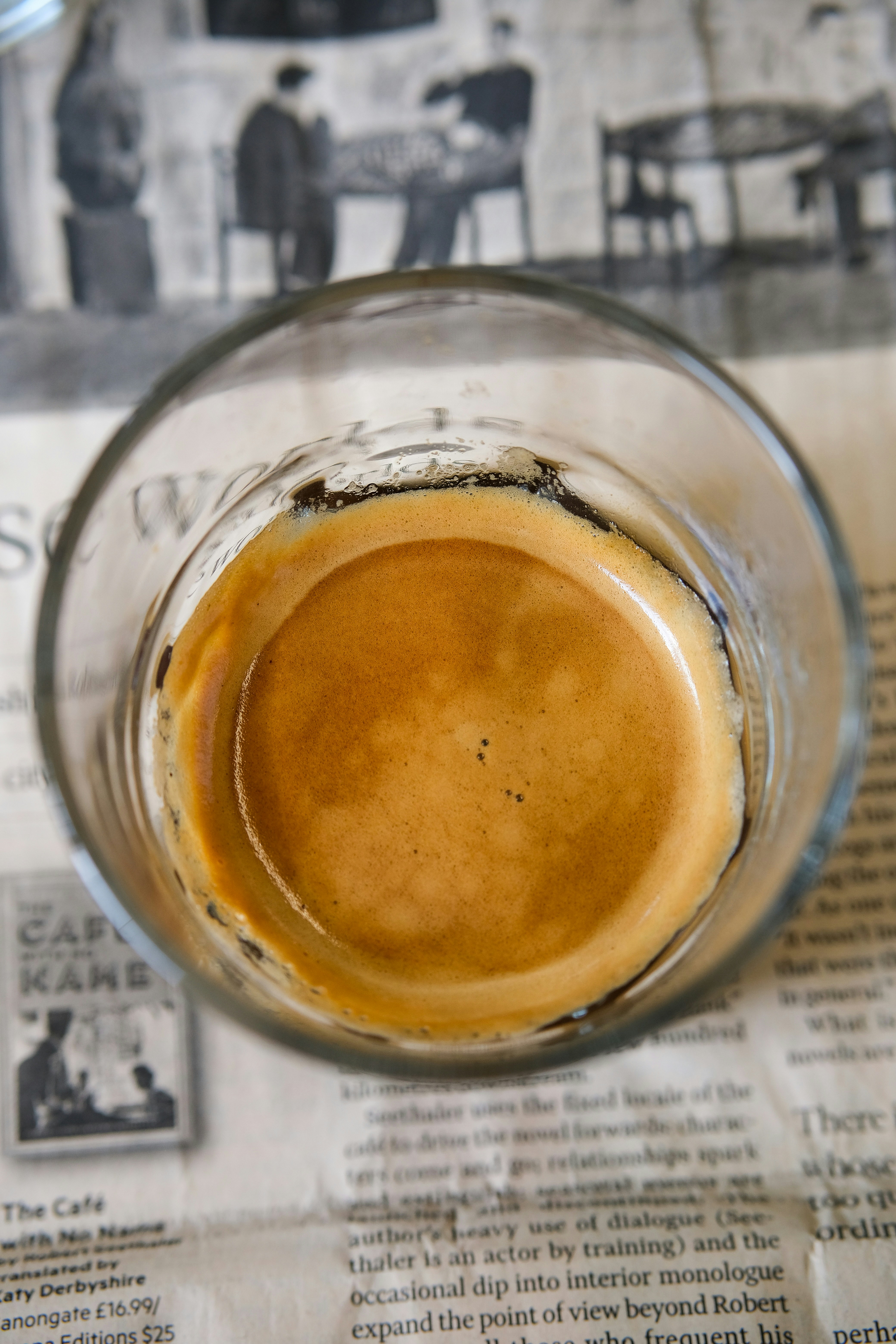Top view of espresso coffee in a glass