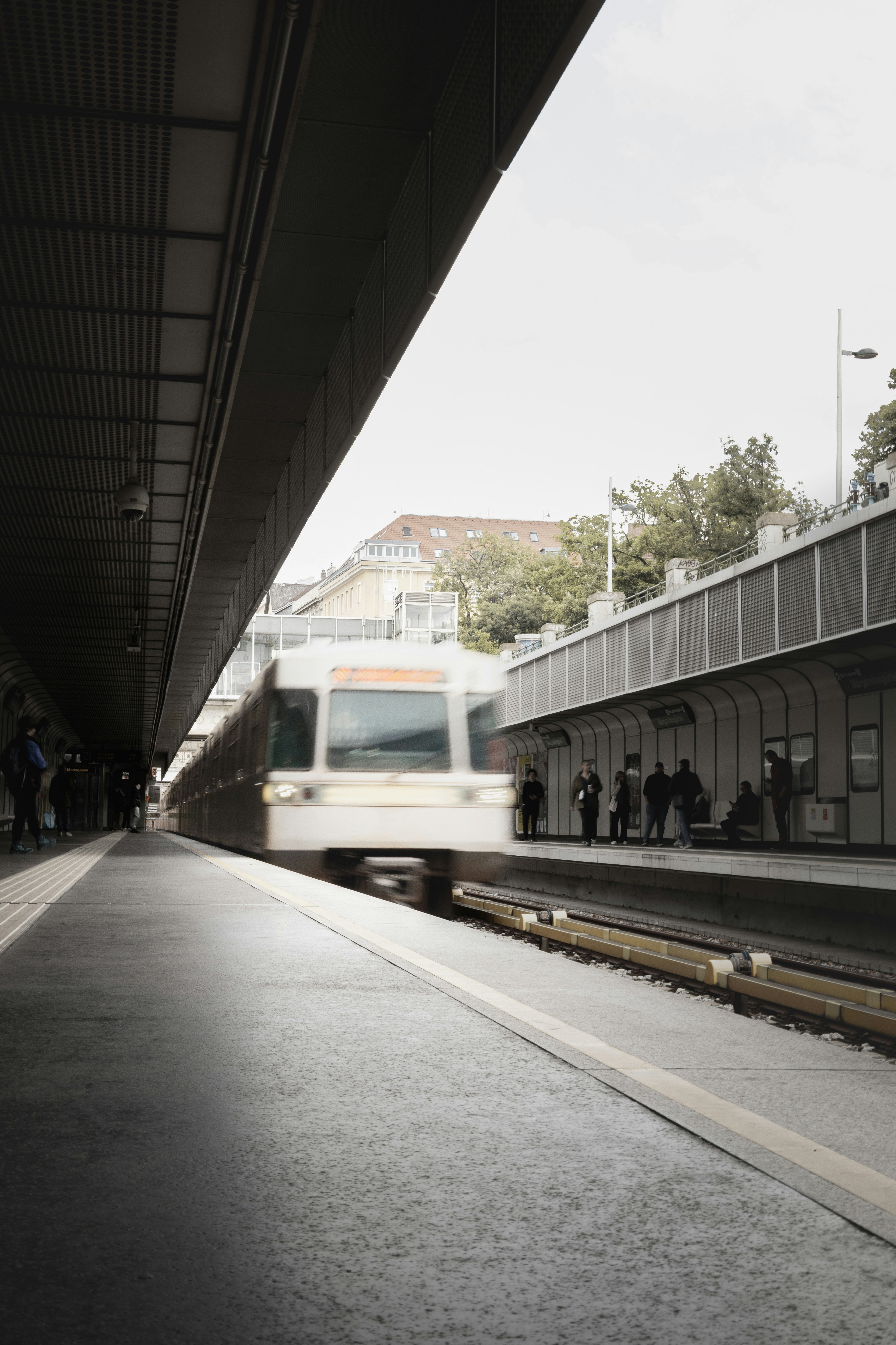 Train arriving at a station platform