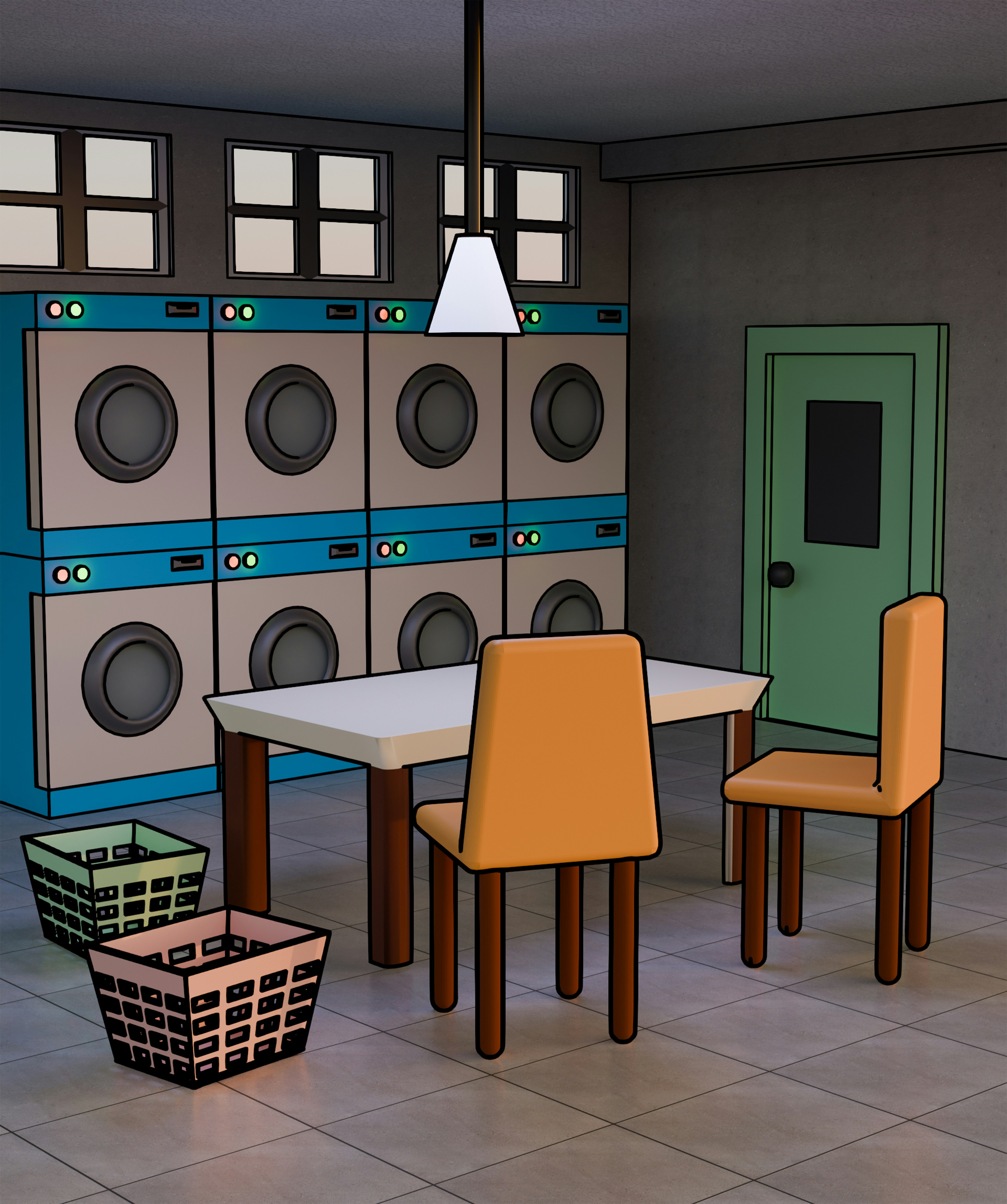 Laundry room with washing machines, table, and chairs. photo – Free ...