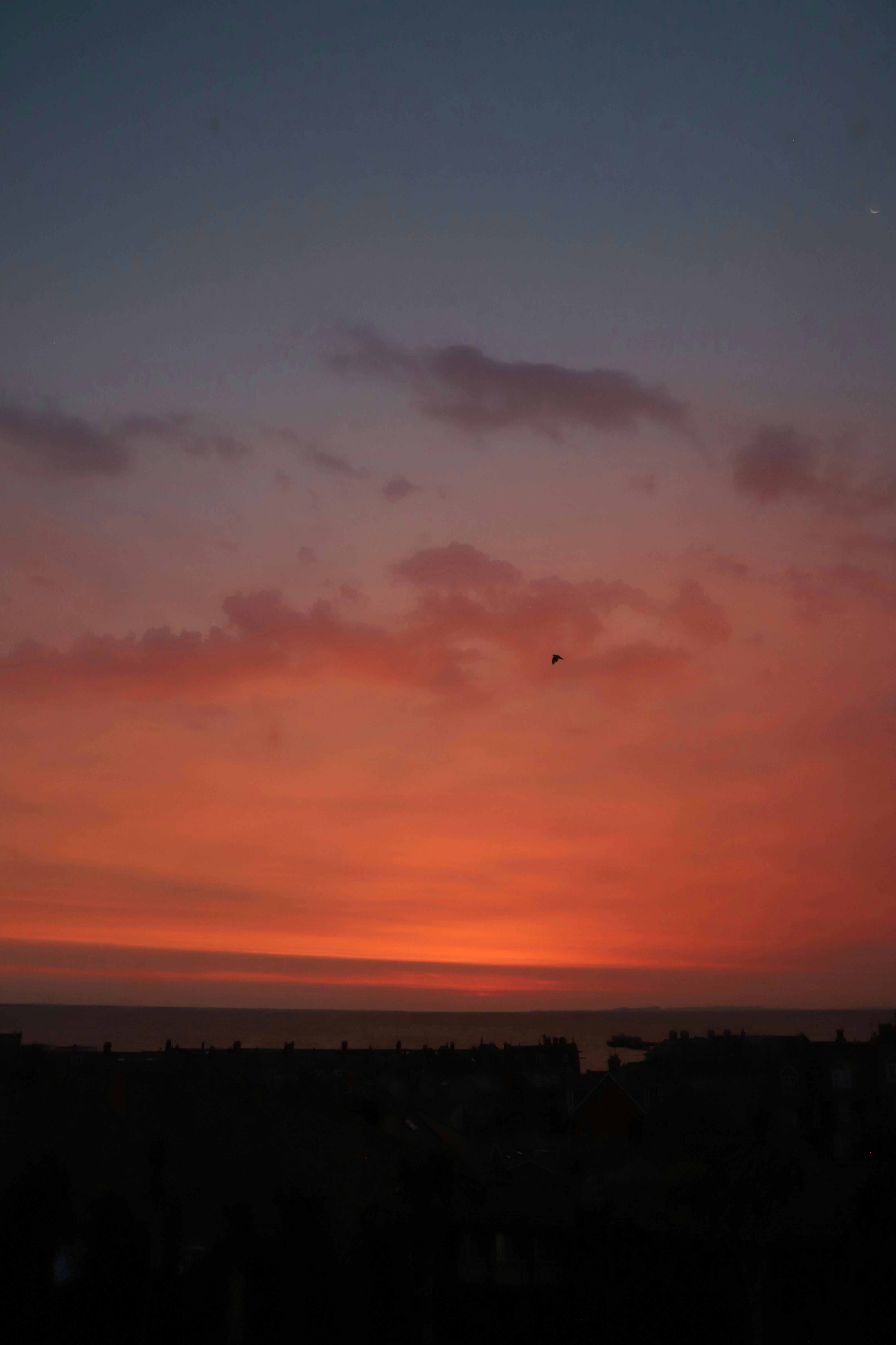Swanage sunrise | Vibrant sunset over the ocean with dark silhouette