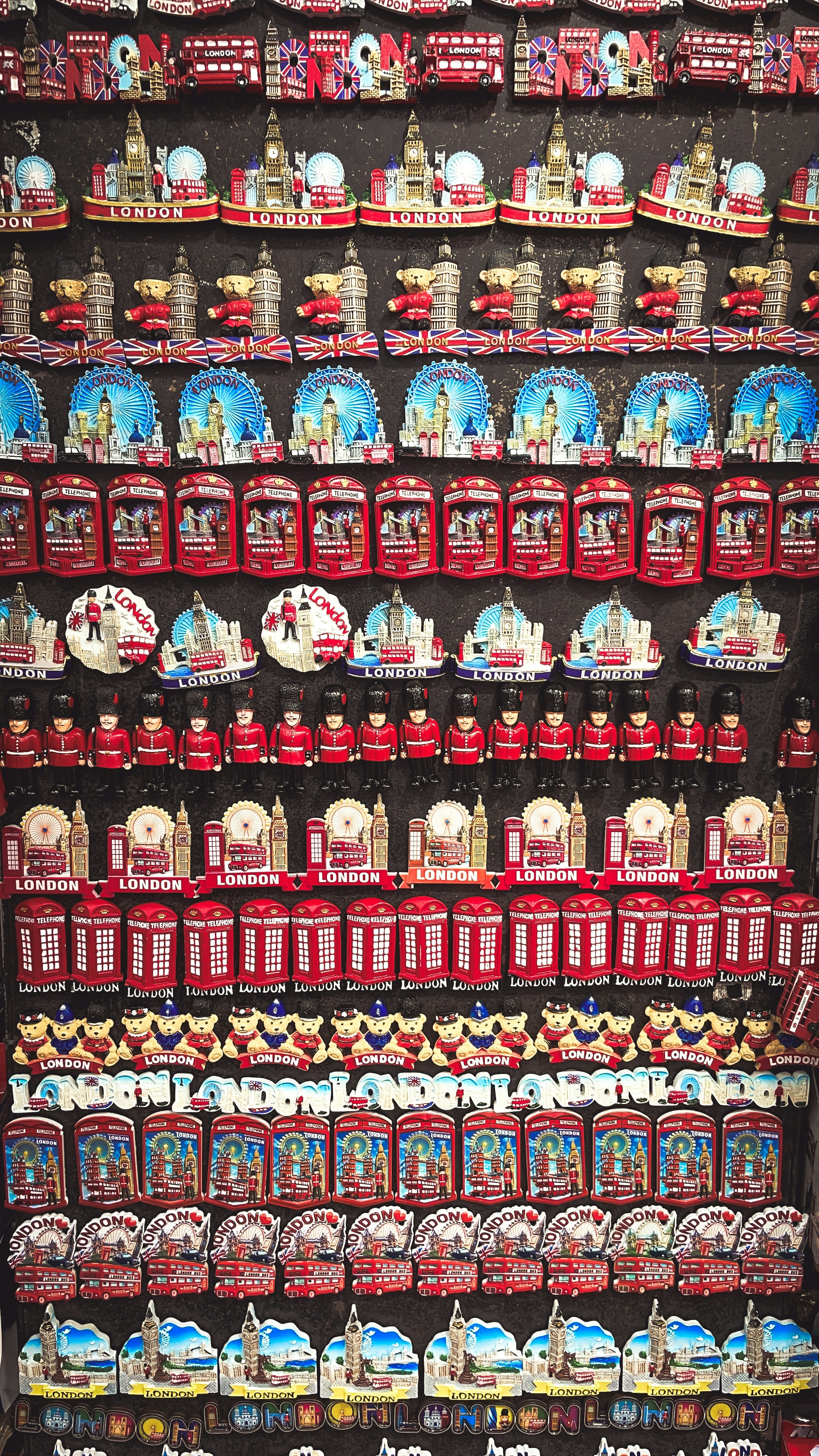 Rows of london souvenir magnets displayed