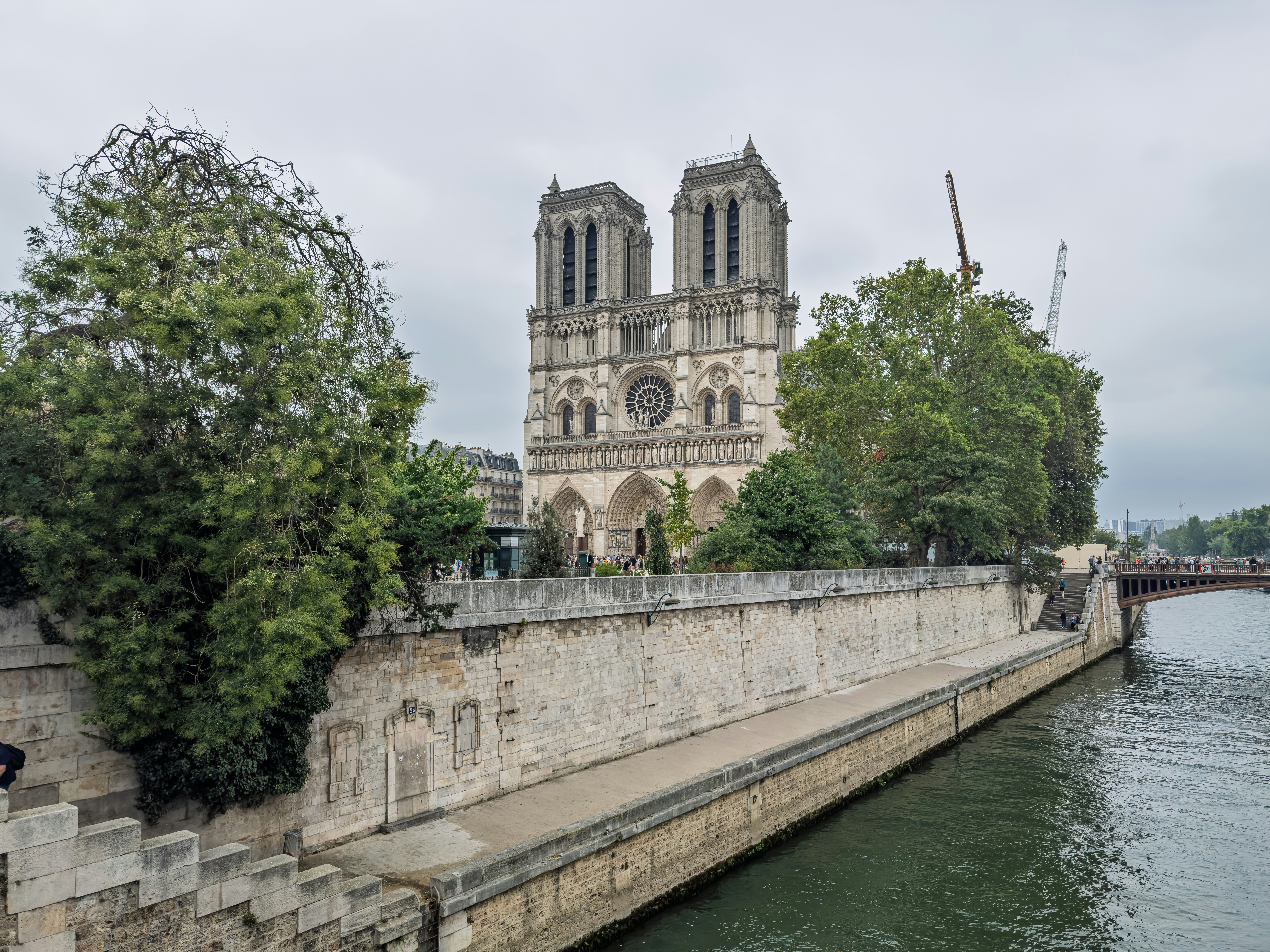 Notre dame cathedral viewed from the seine river.