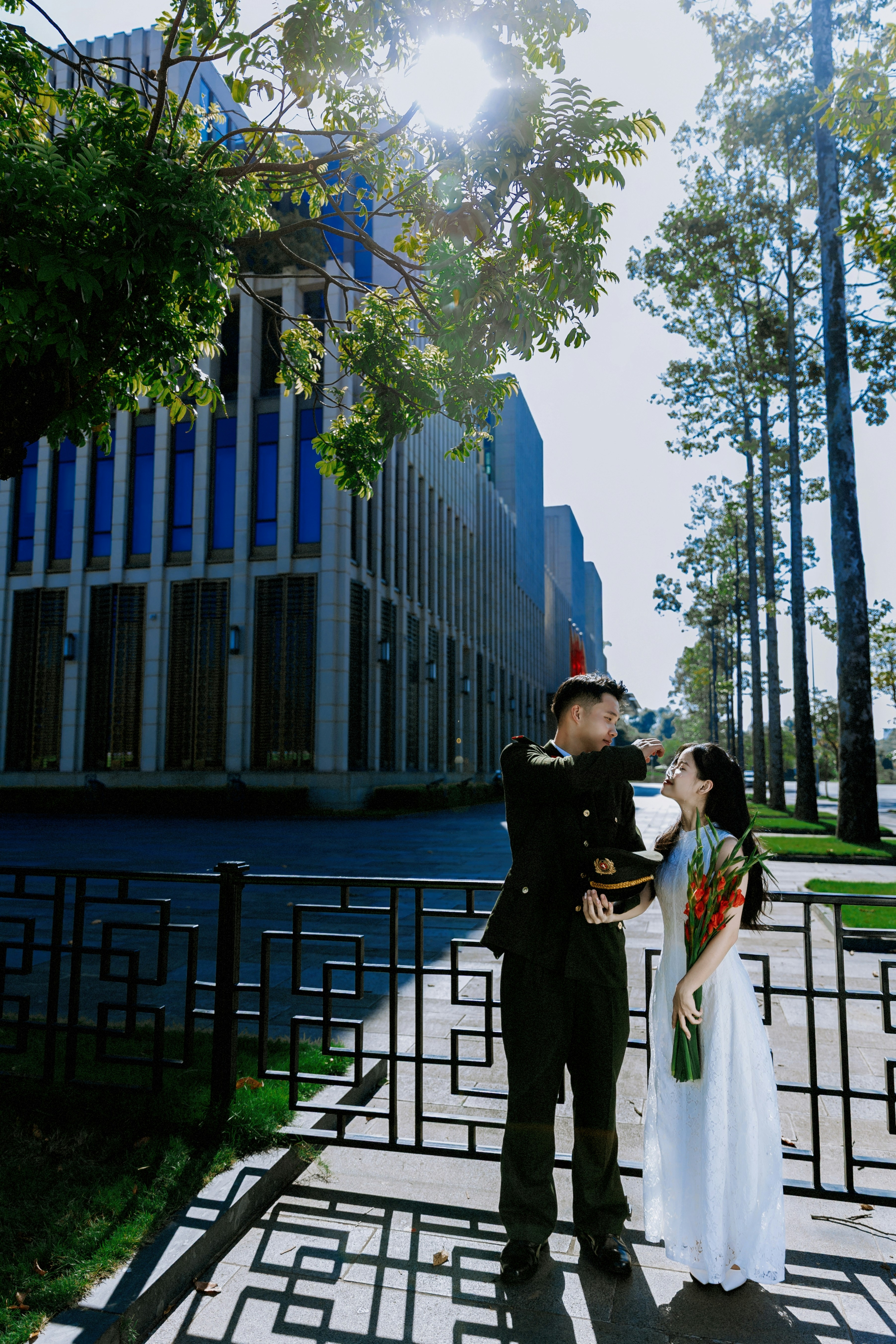 Sunlit Union by the Blue Facade: A Portrait in Modern Lines