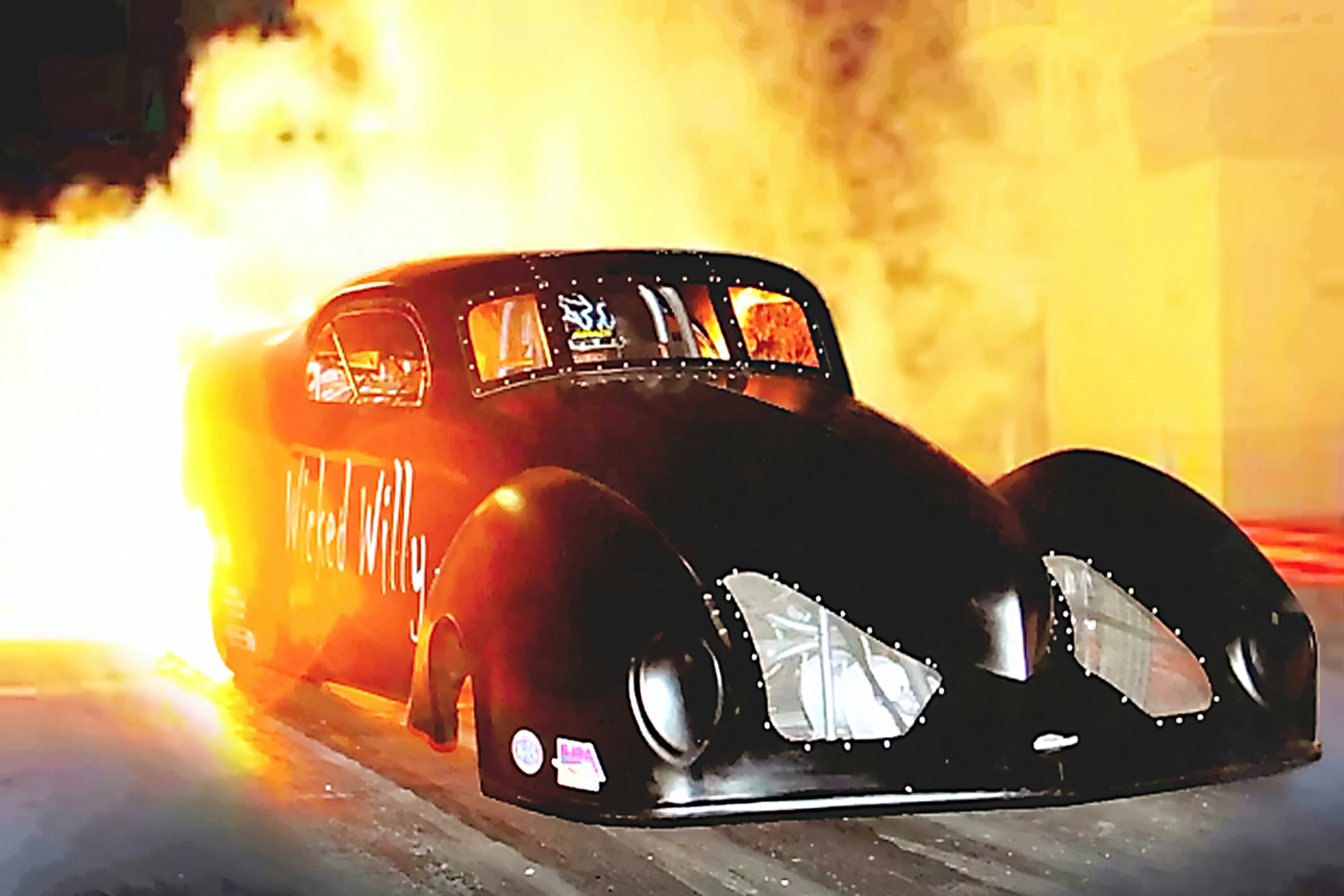 Black drag racing car with flames erupting from exhaust. photo – Free ...