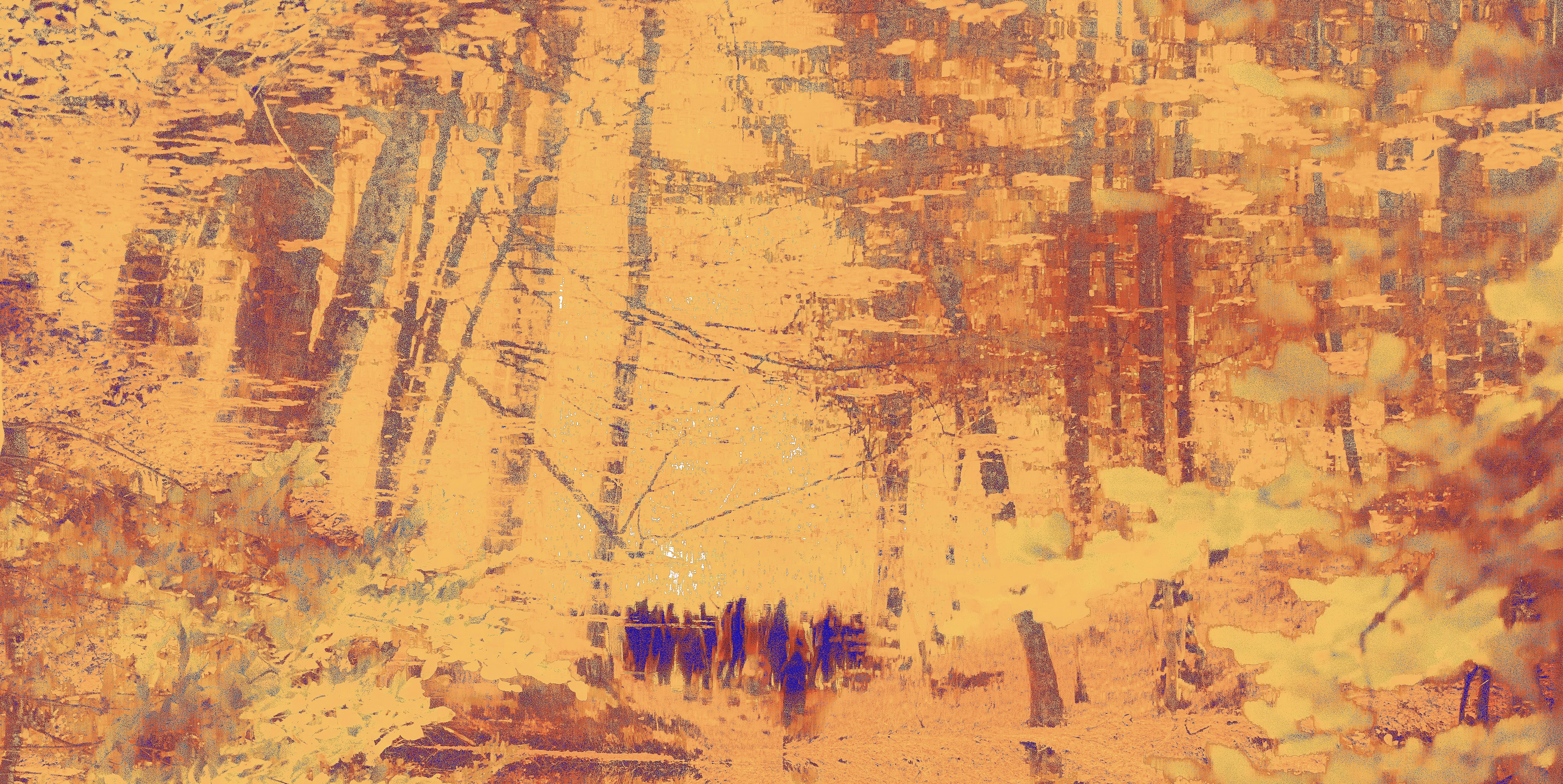 Abstract autumn forest with warm colors and reflection