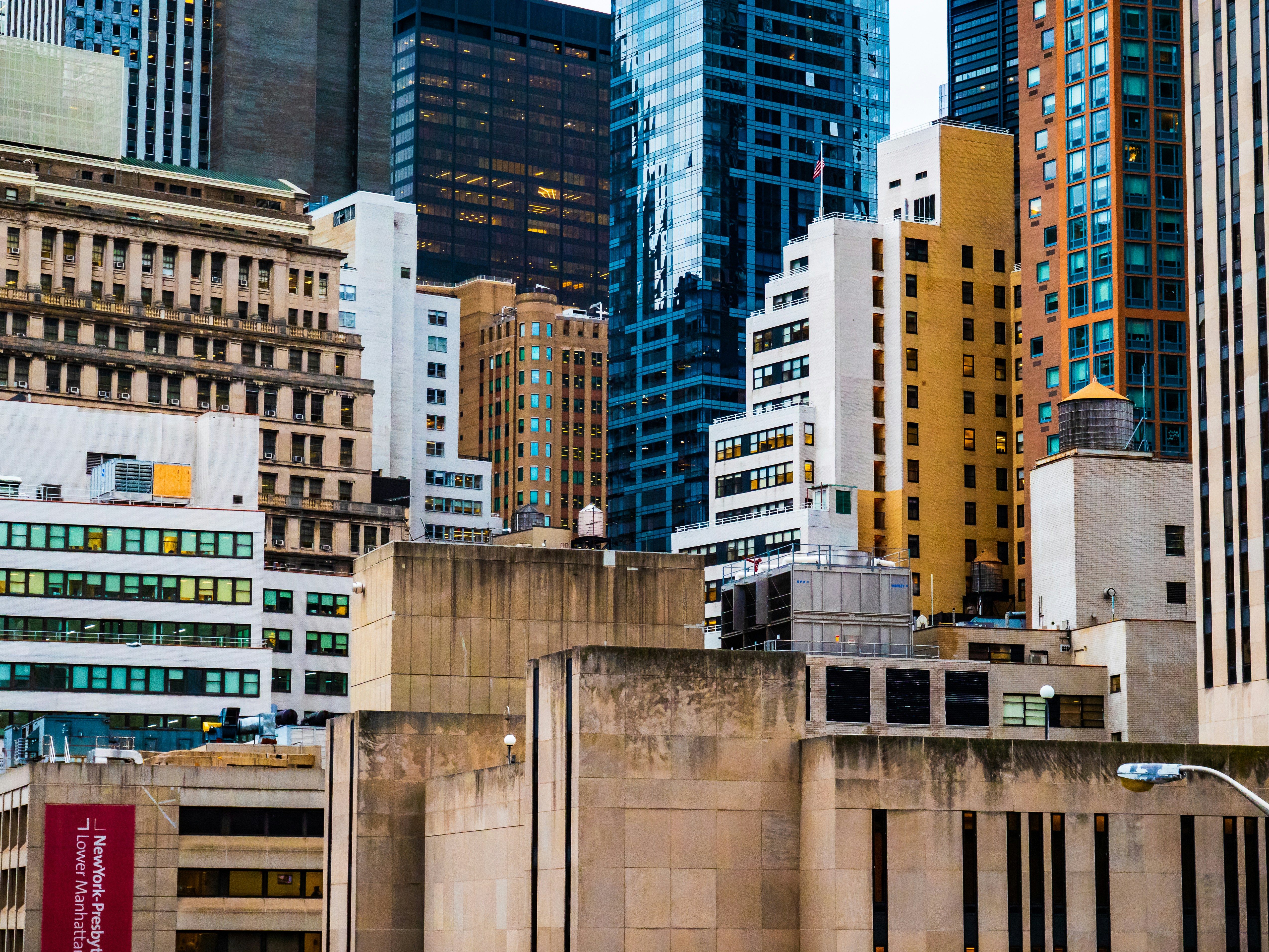 view of colorful buildings in a modern city | Modern skyscrapers and buildings in a city