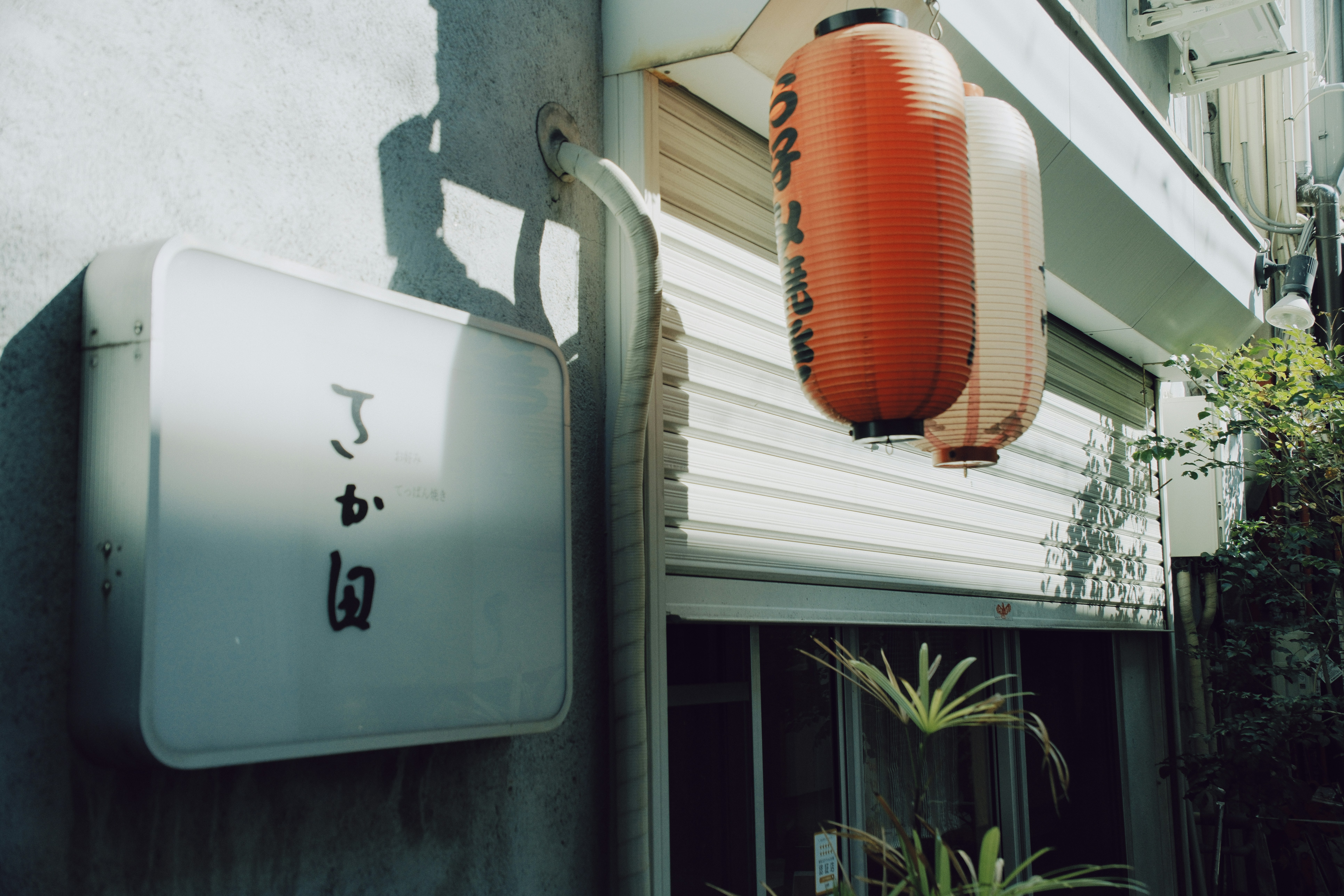 Japanese lanterns hang outside a building