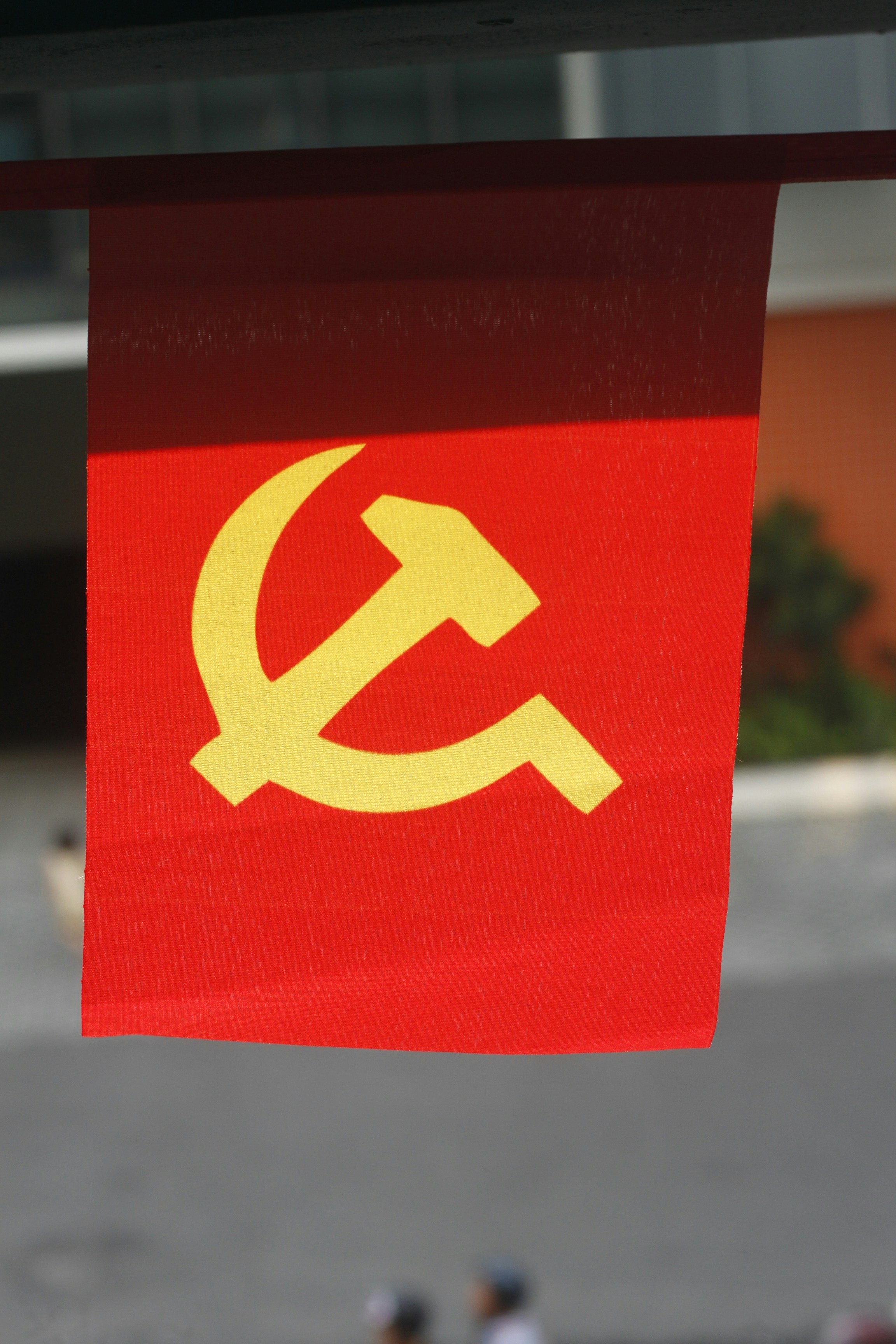Red flag with yellow hammer and sickle symbol.