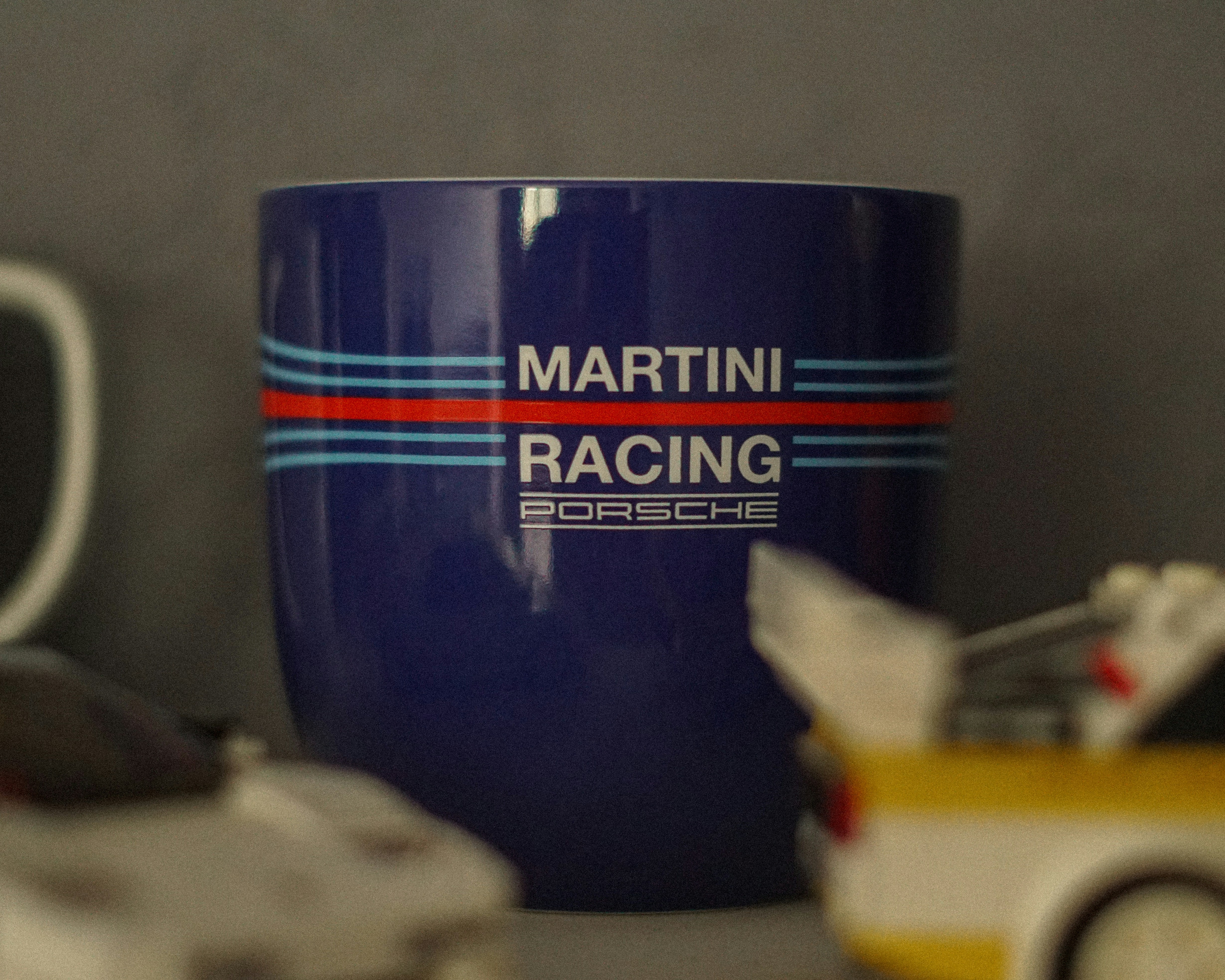 Blue mug with martini racing porsche logo