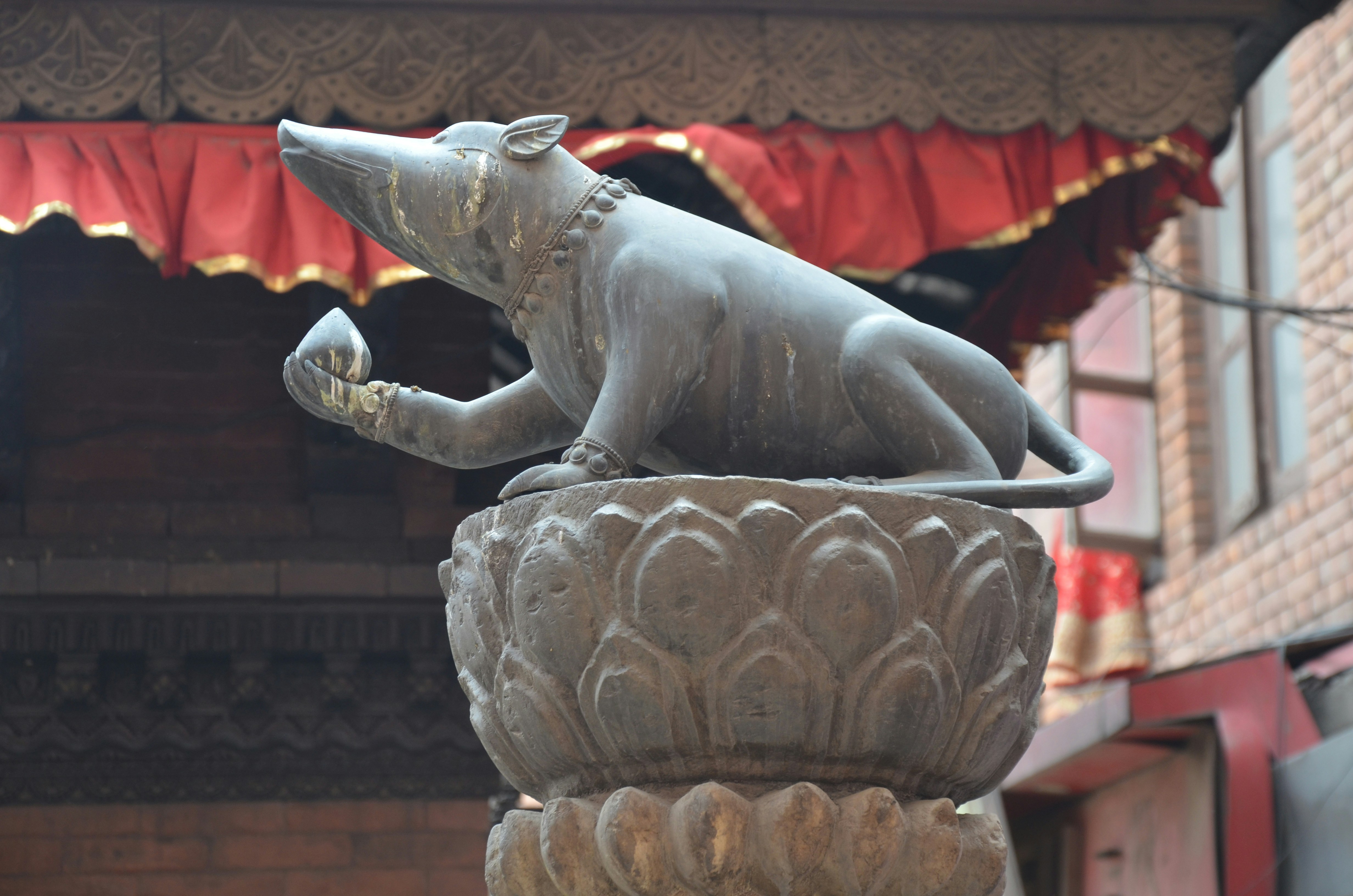 Stone rat statue holding a flame on a lotus pedestal photo – Free Art ...