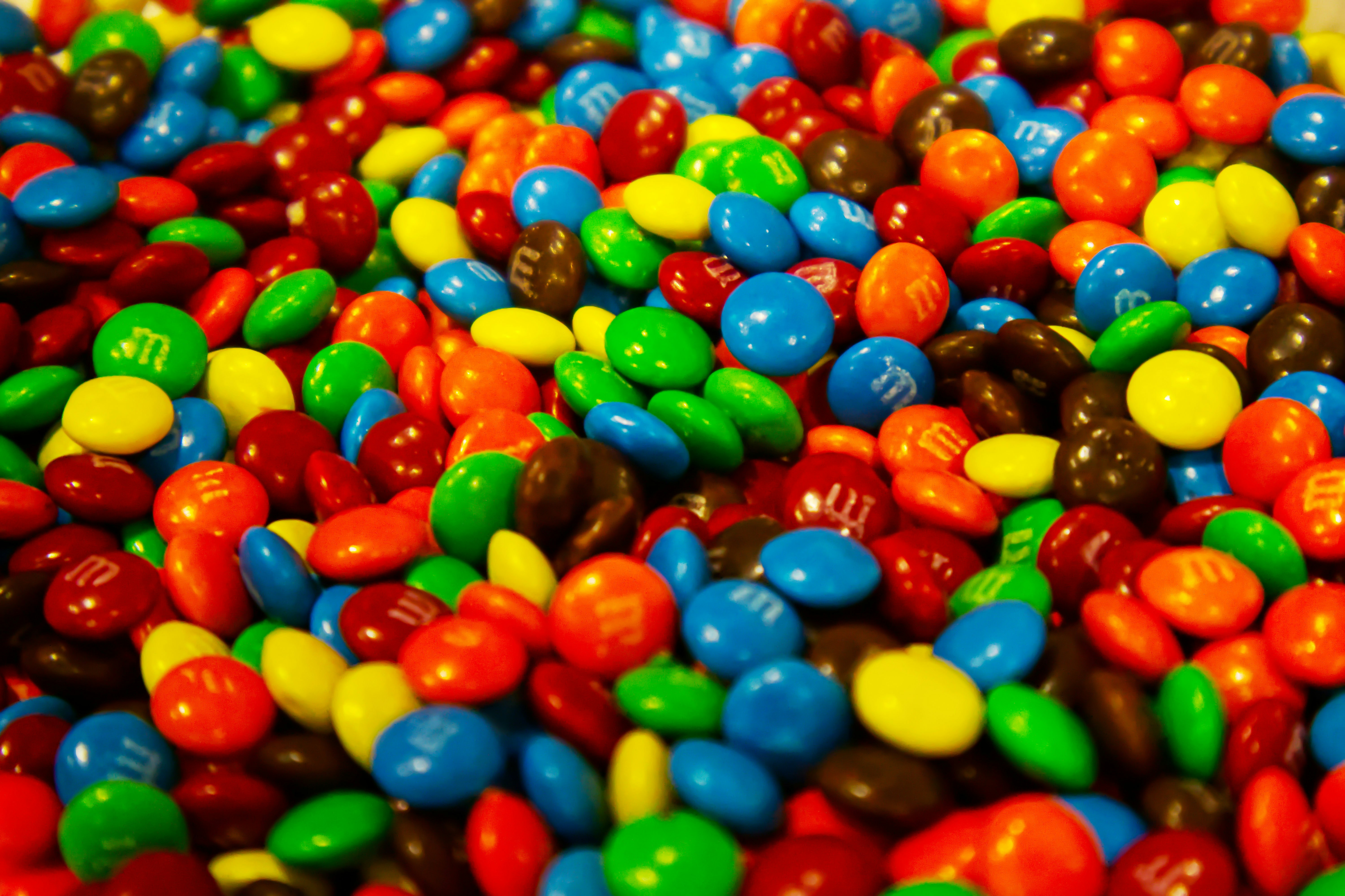 A pile of colorful candy-coated chocolates