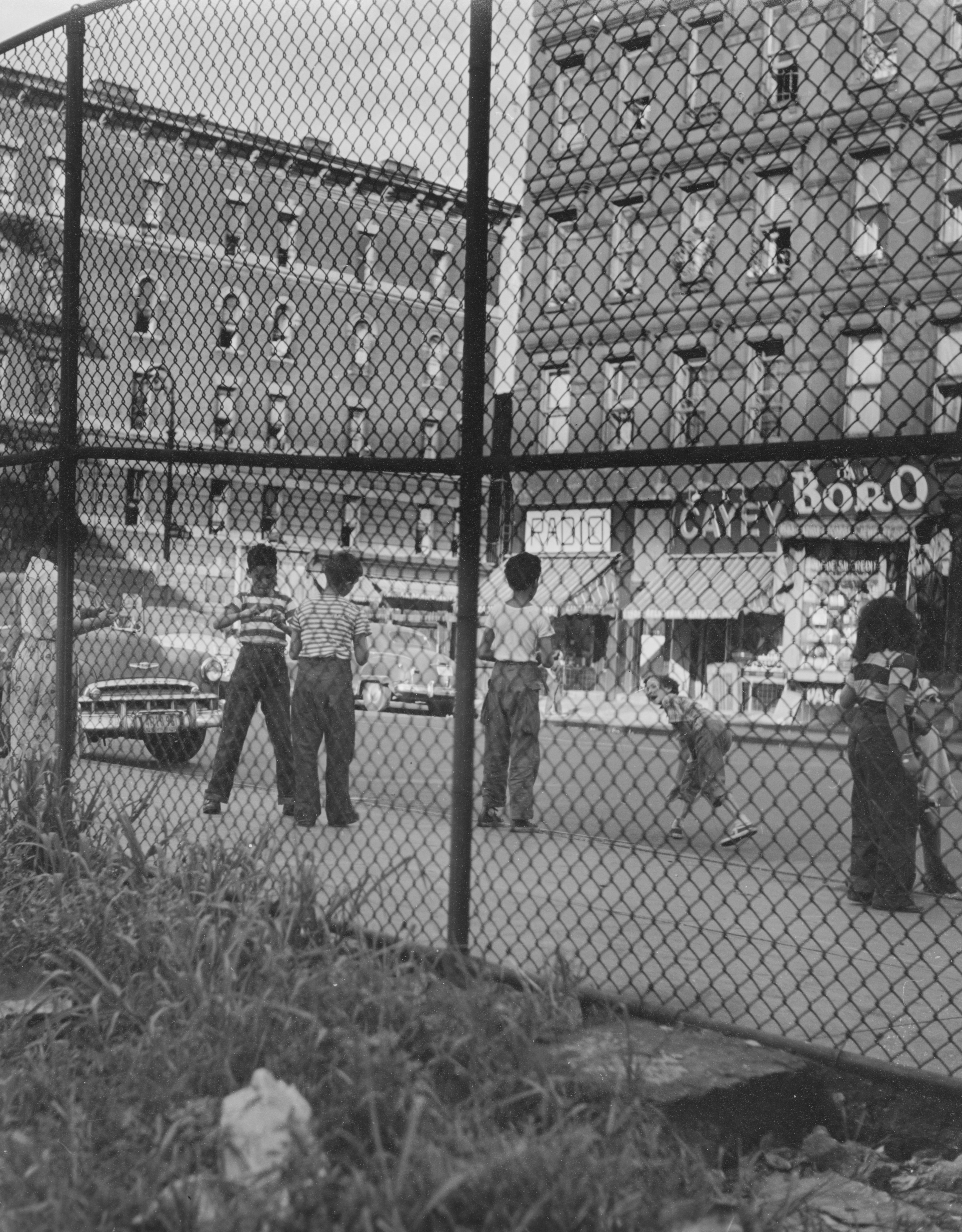 Children playing baseball behind a chain-link fence. photo – Free New ...