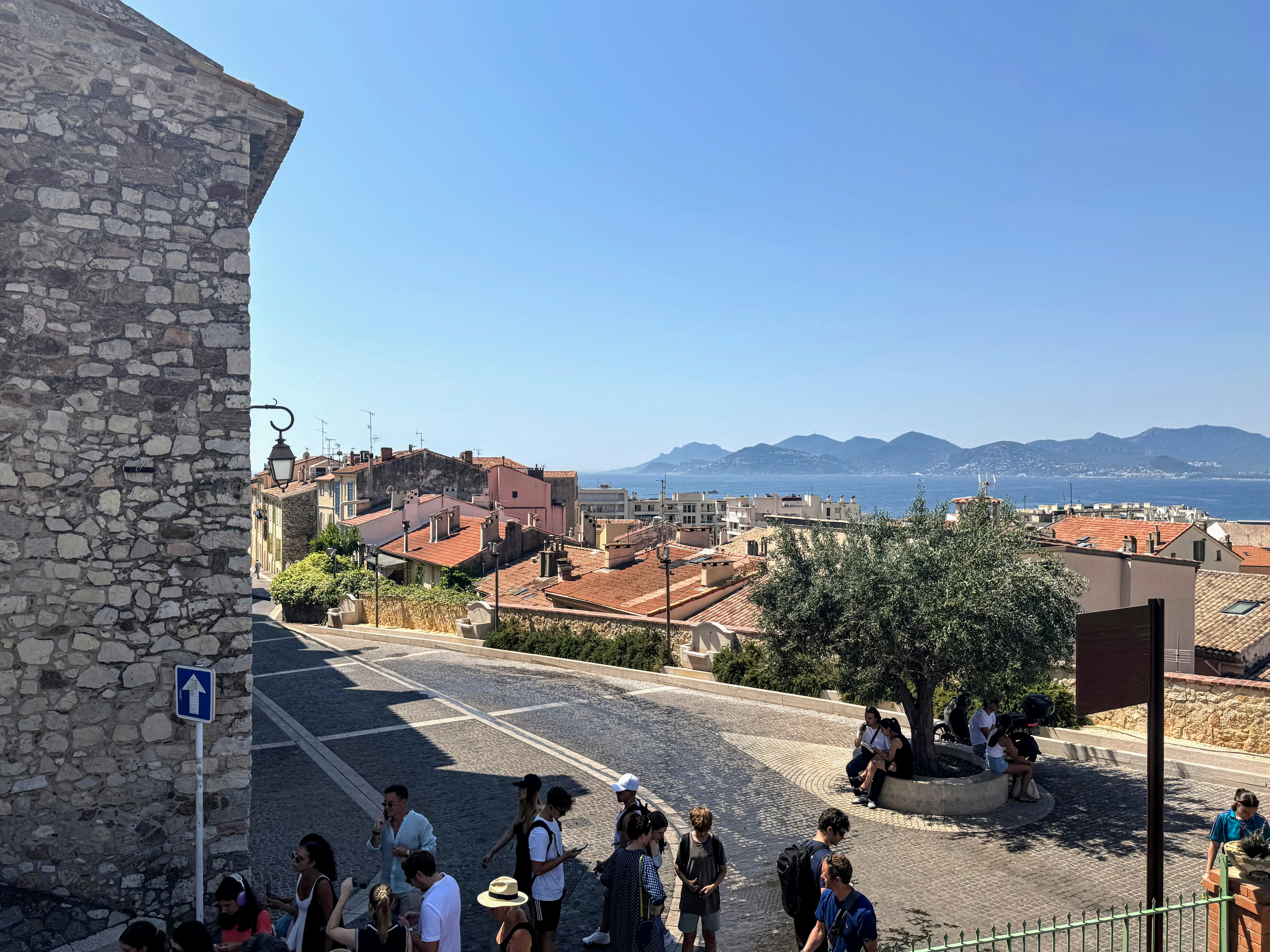 View of coastal town with buildings and ocean