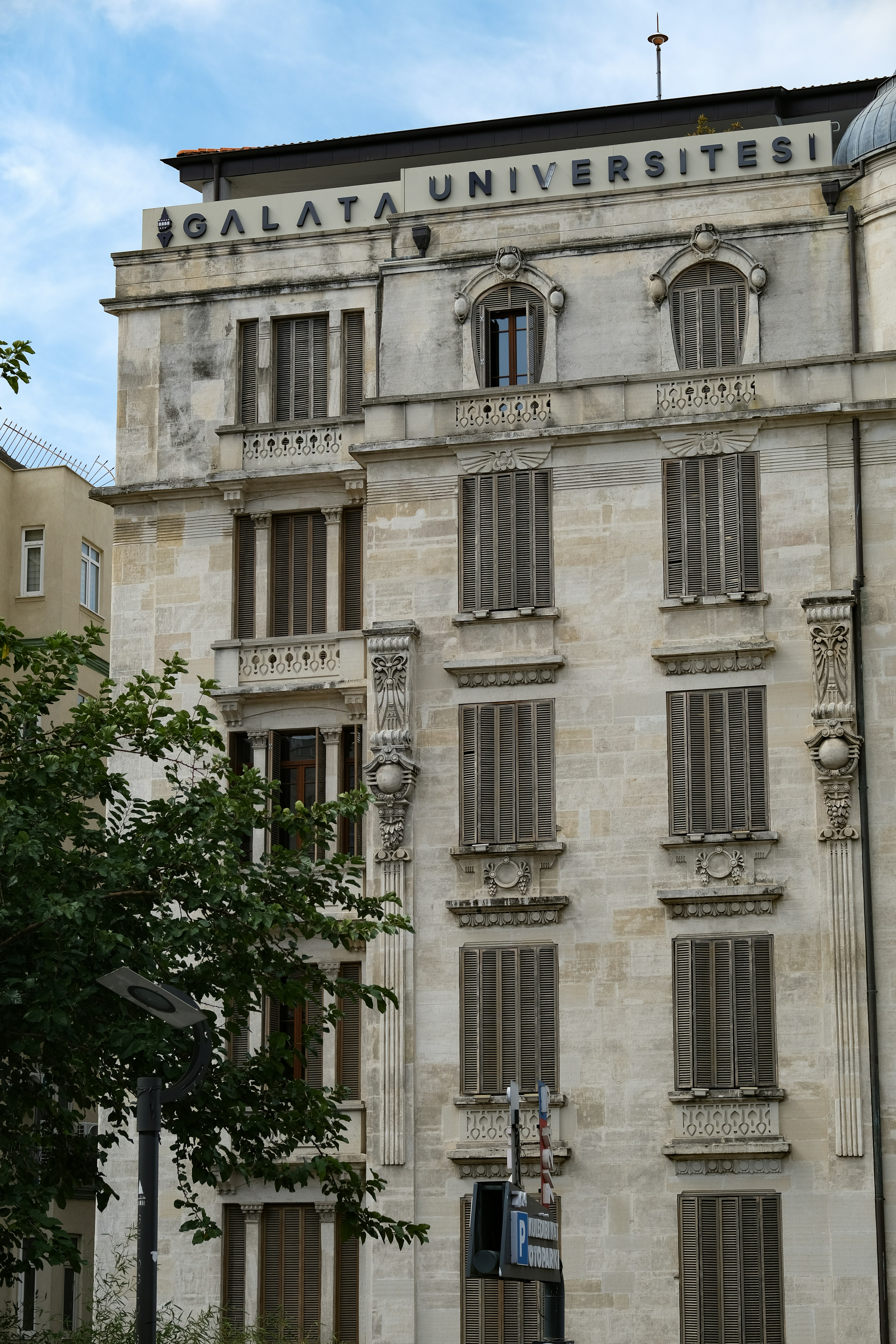 Galata university building with closed shutters