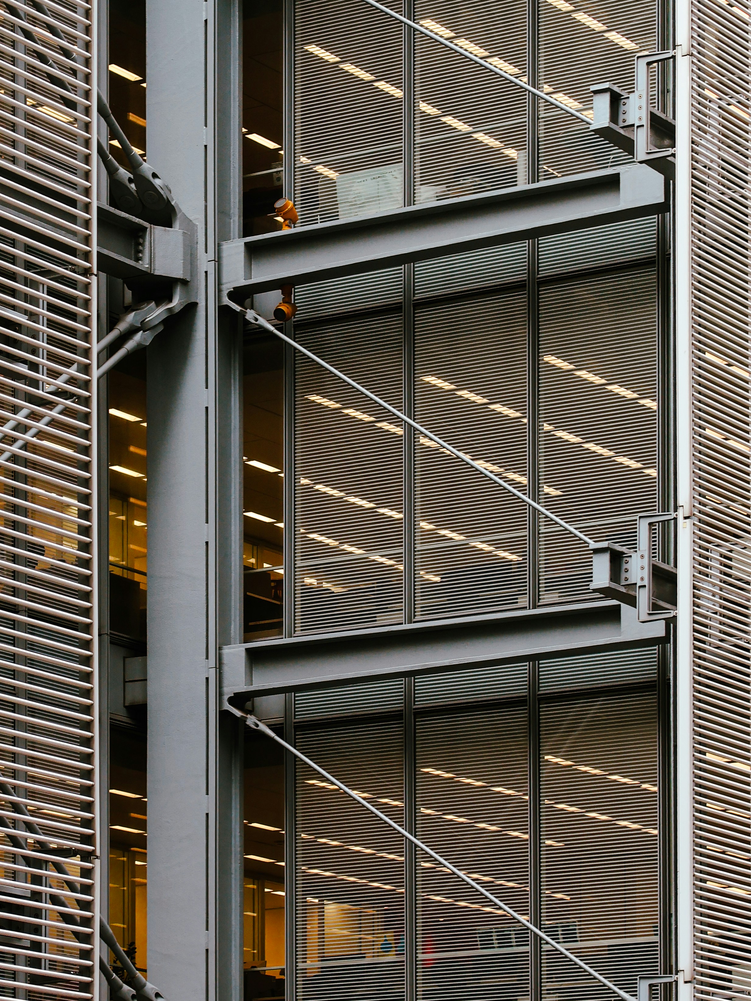 Architectural details on the NY Times Building | Modern building facade with metal beams and windows