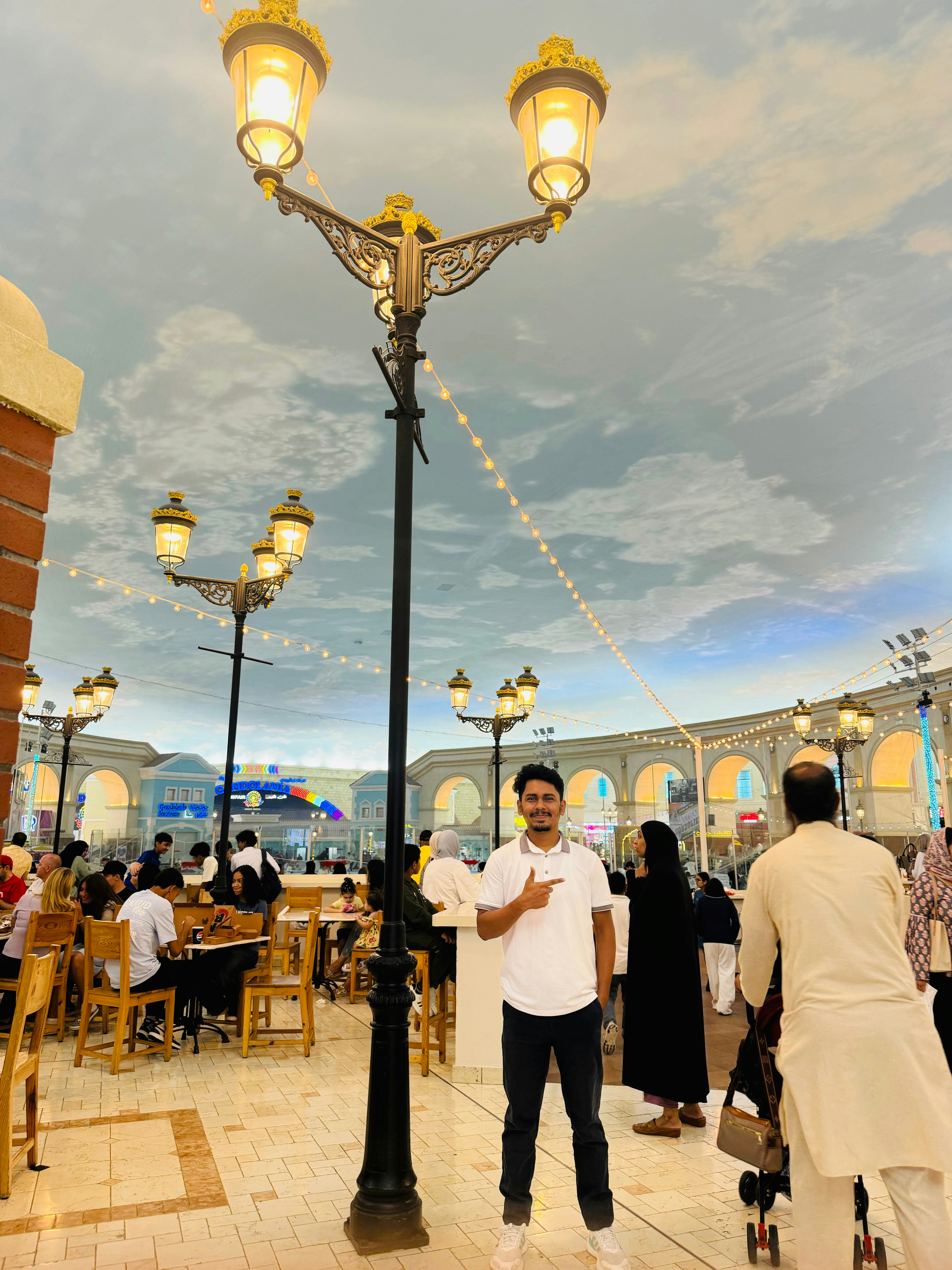 Portrait Under Velvet Lanterns in a Courtyard of Light