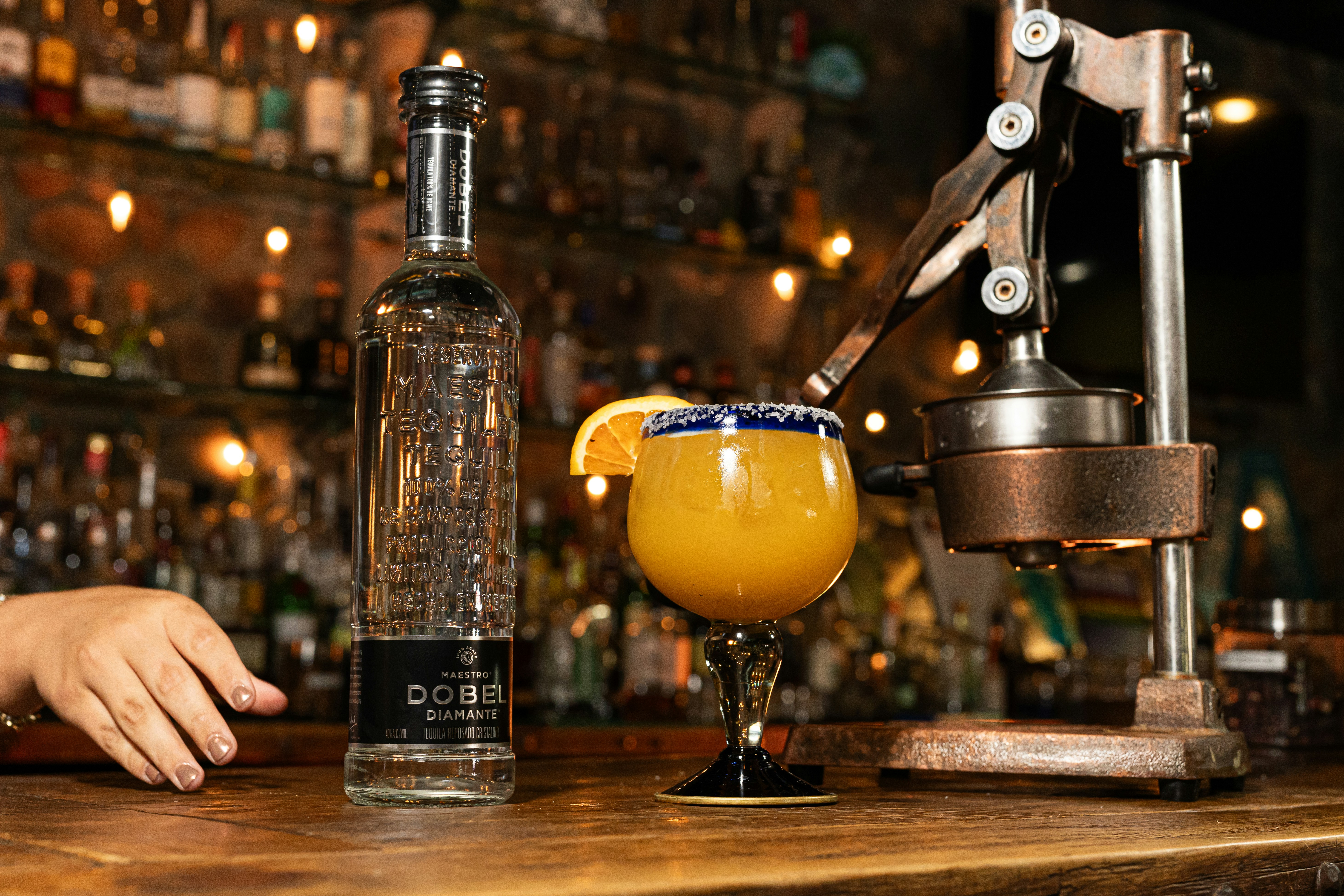 Blue-Rimmed Citrus Fizz: A Warm Bar Moment