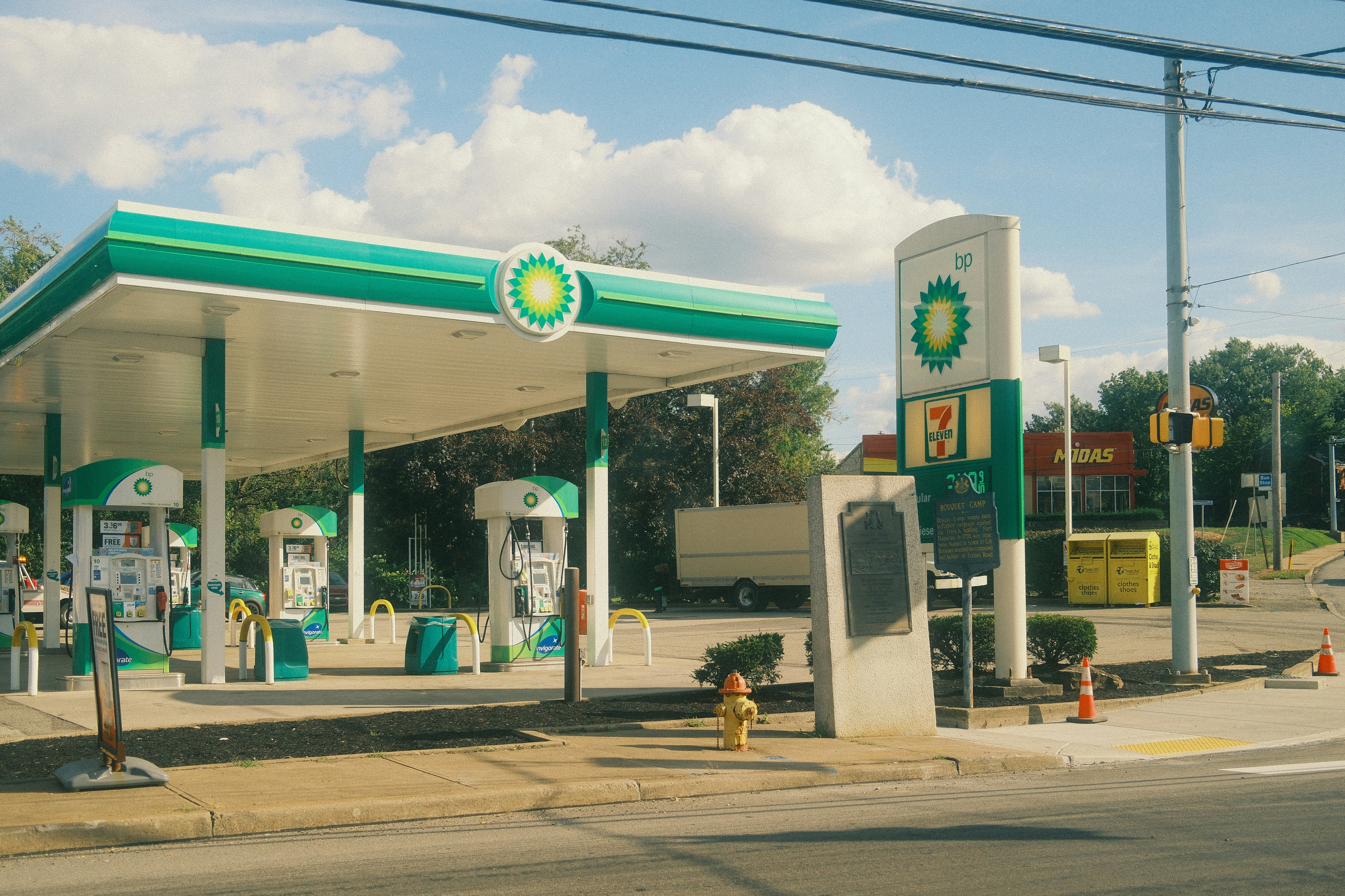 Bp gas station with pumps and signage