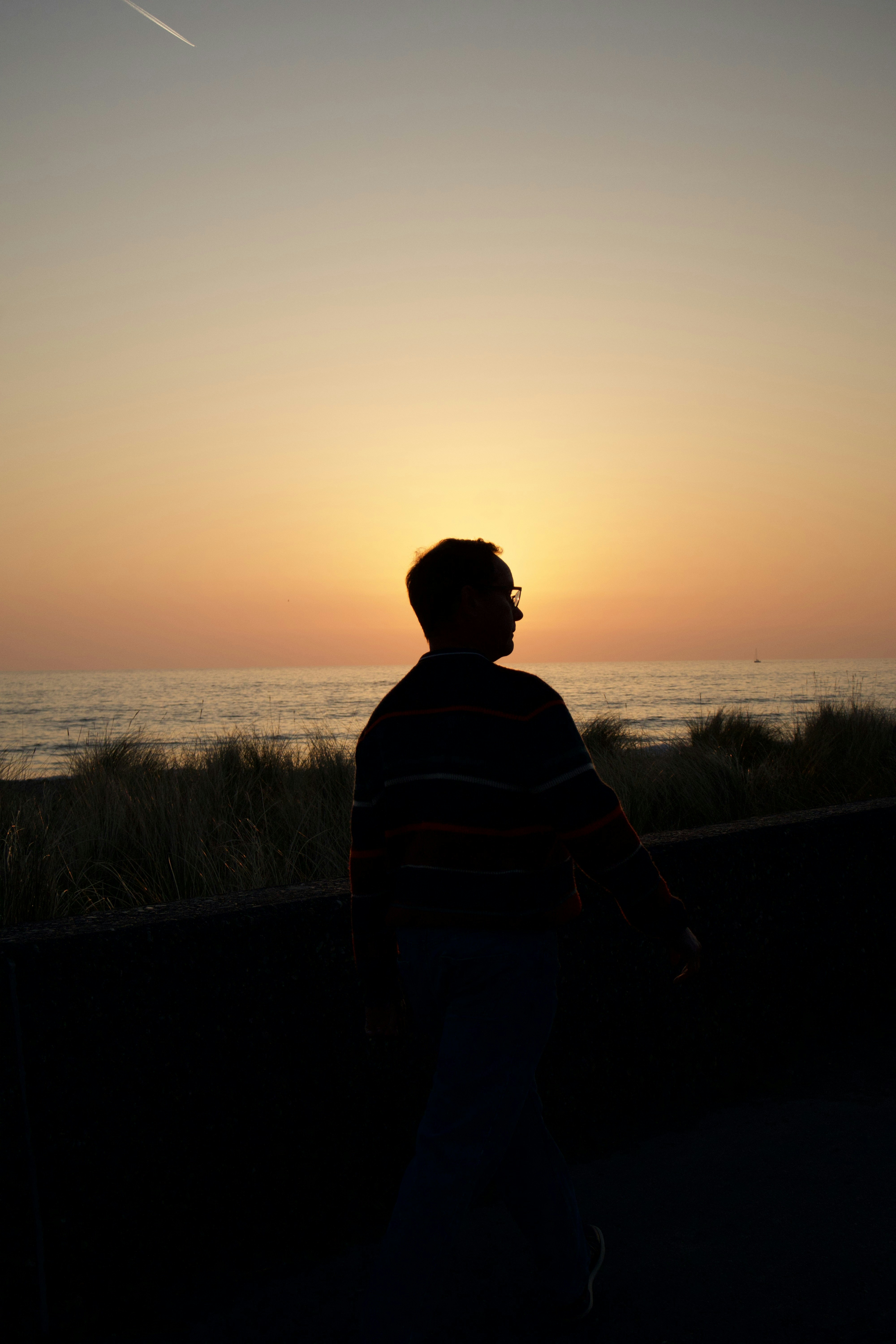 Silhouette at Dusk: A Walk into the Horizon