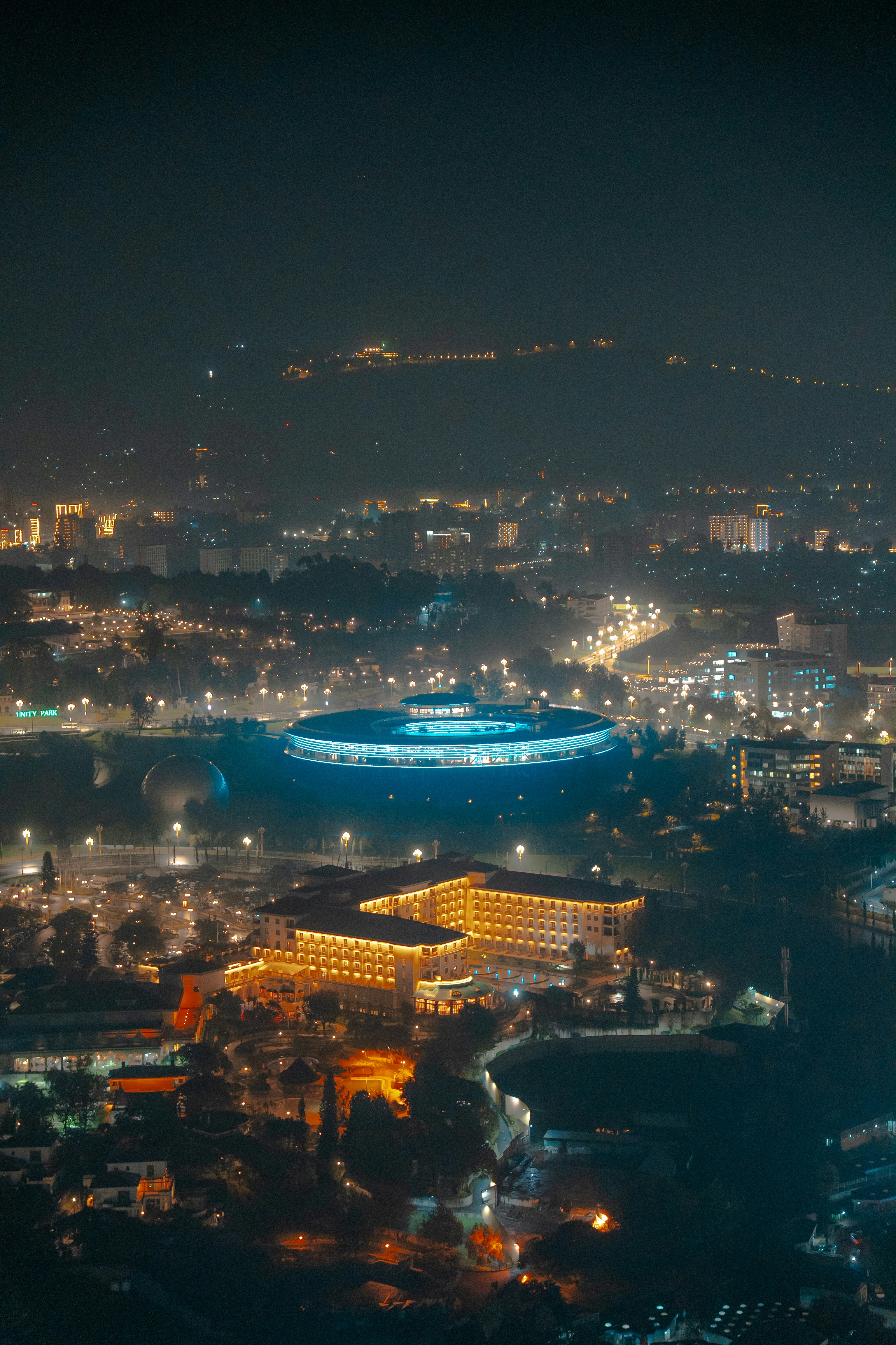 The new Bright City ADDIS ABABA ETHIOPIA | Illuminated stadium and city lights at night