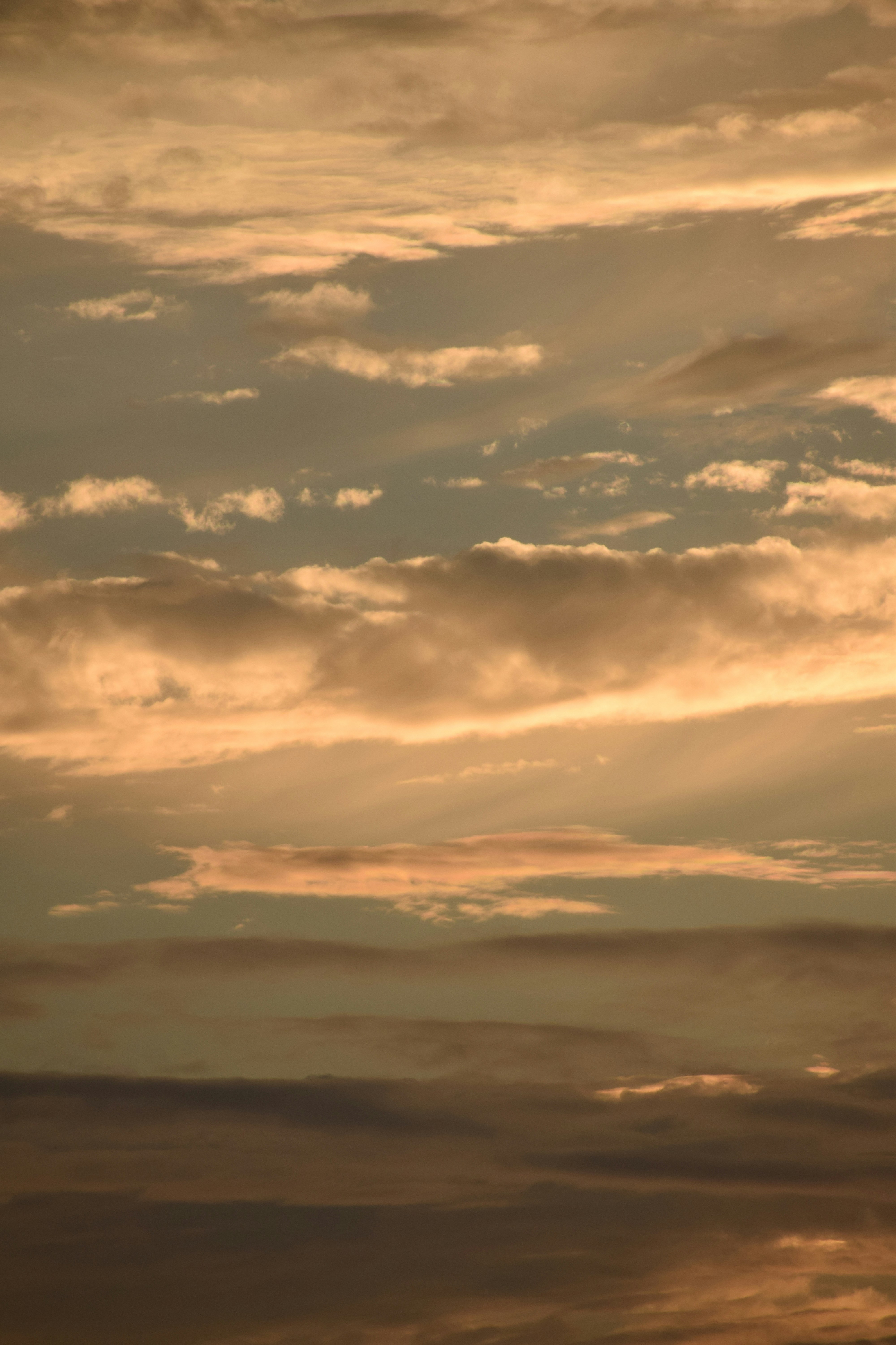 Golden clouds streak across the sky at sunset.