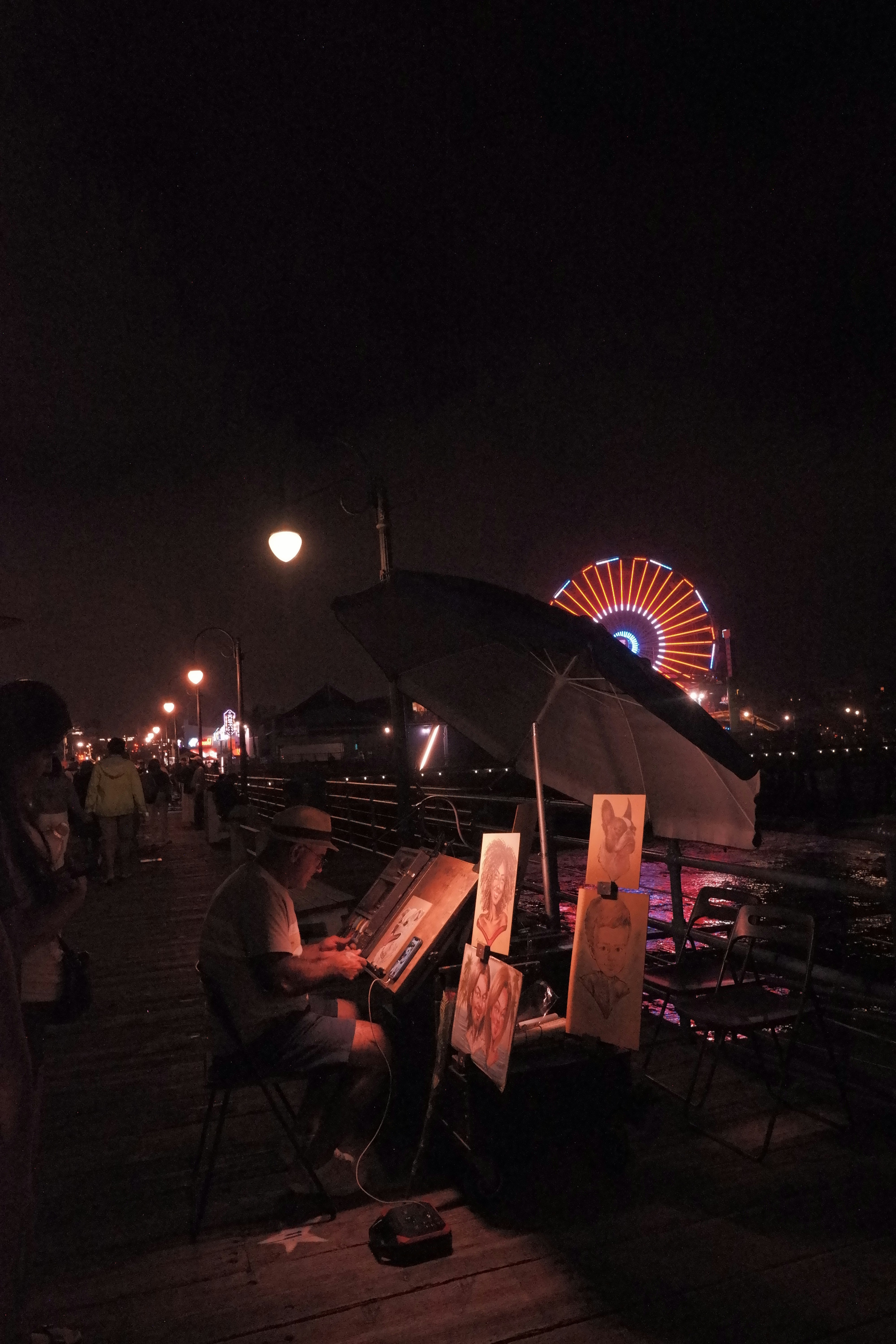 Night Sketches by the Pier: Umbrella Studio Under Neon Ferris Wheel