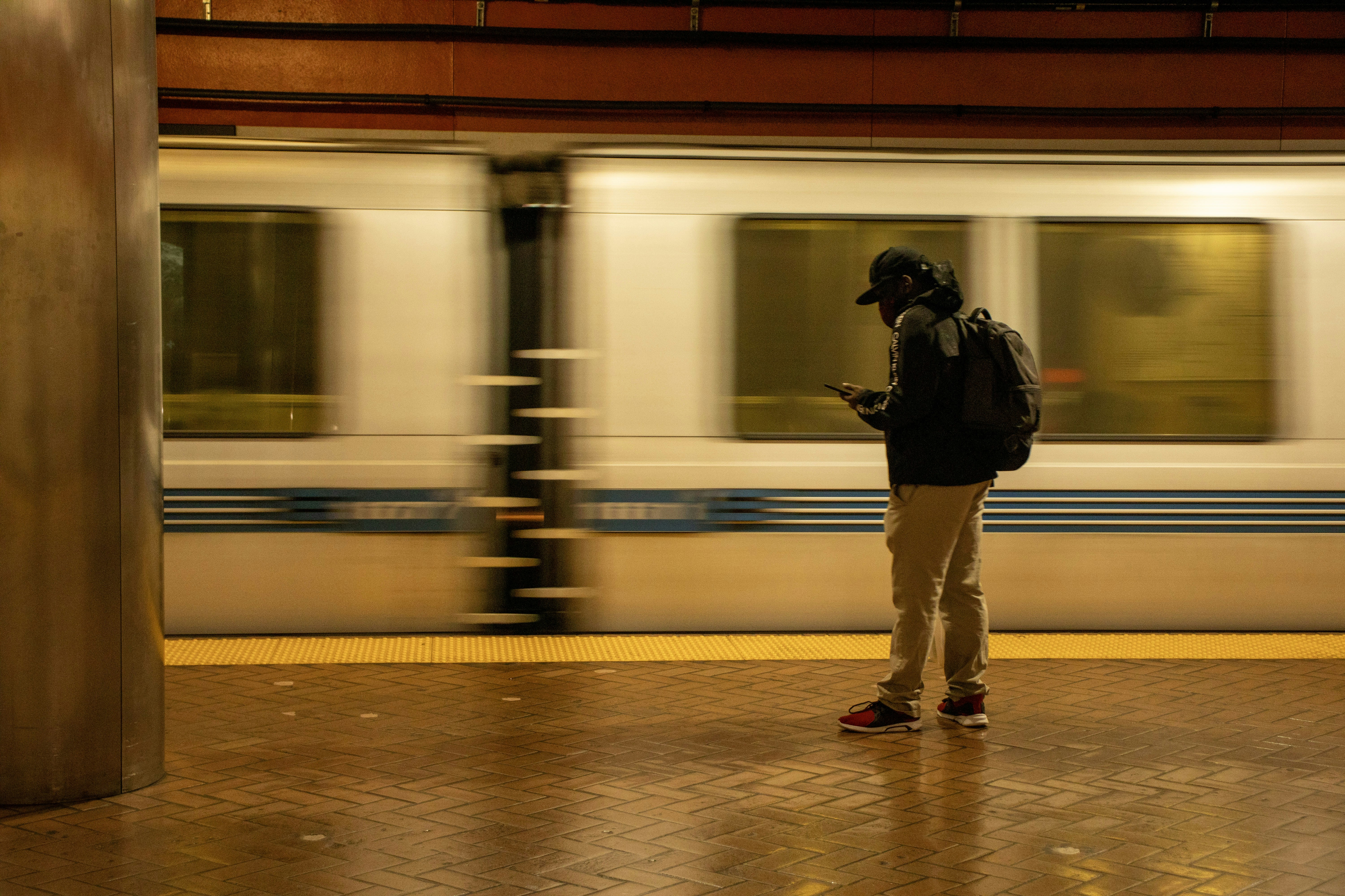 Urban Stillness Amidst Transit Motion