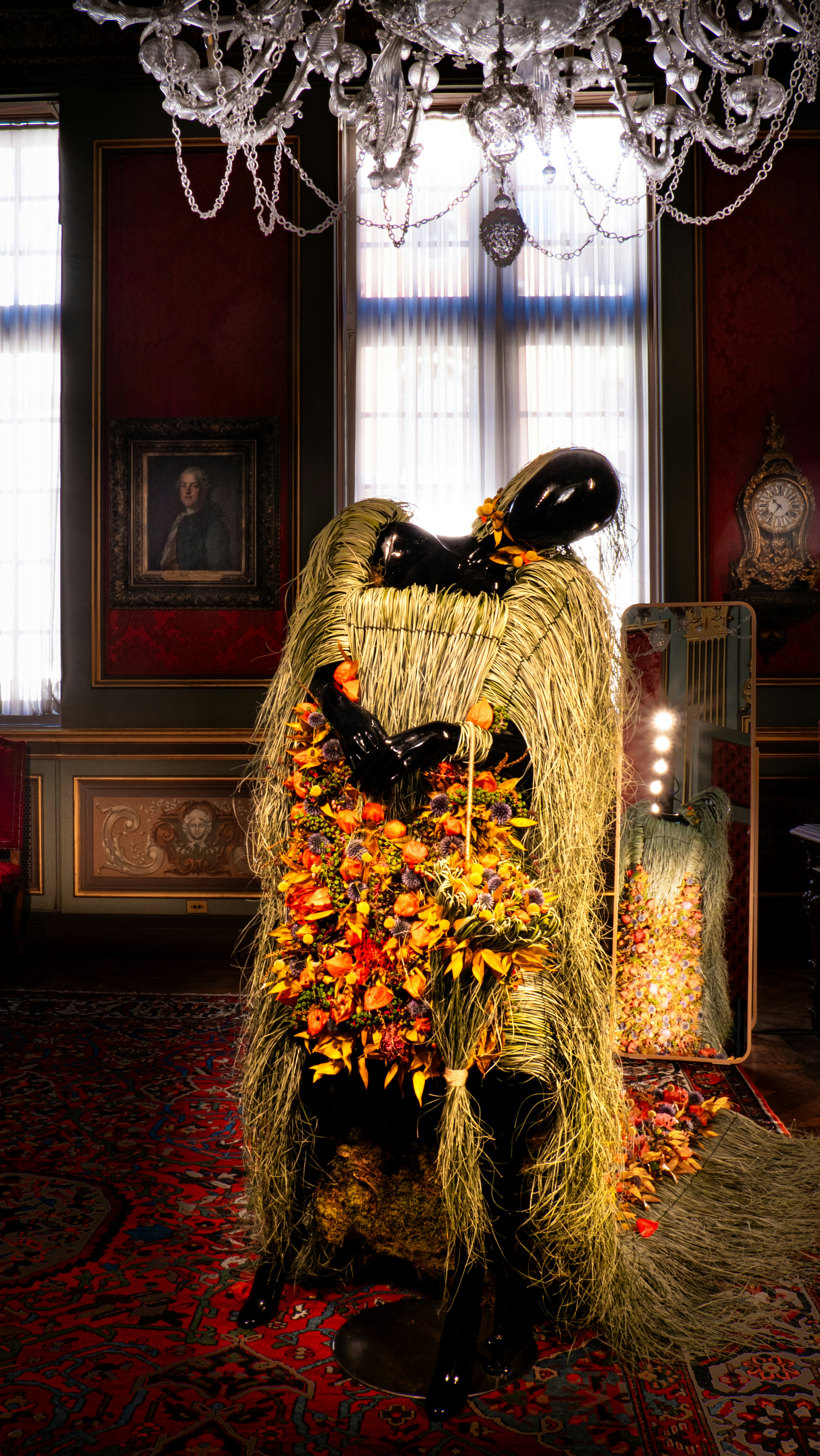Hay-Clad Figure in a Gilded Parlor